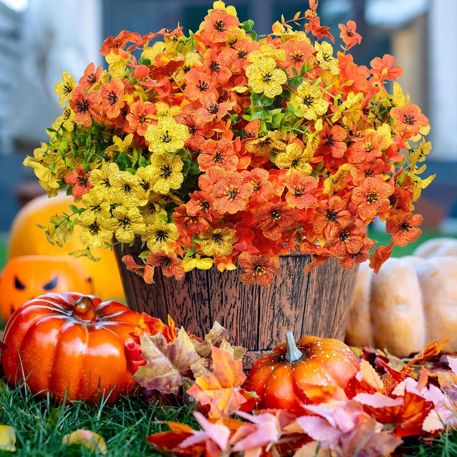 BESTKITTY 12 Bundles Fall Arti for Outdoors, UV Fake Faux Plants for Outdoor Planter Patio Front ...