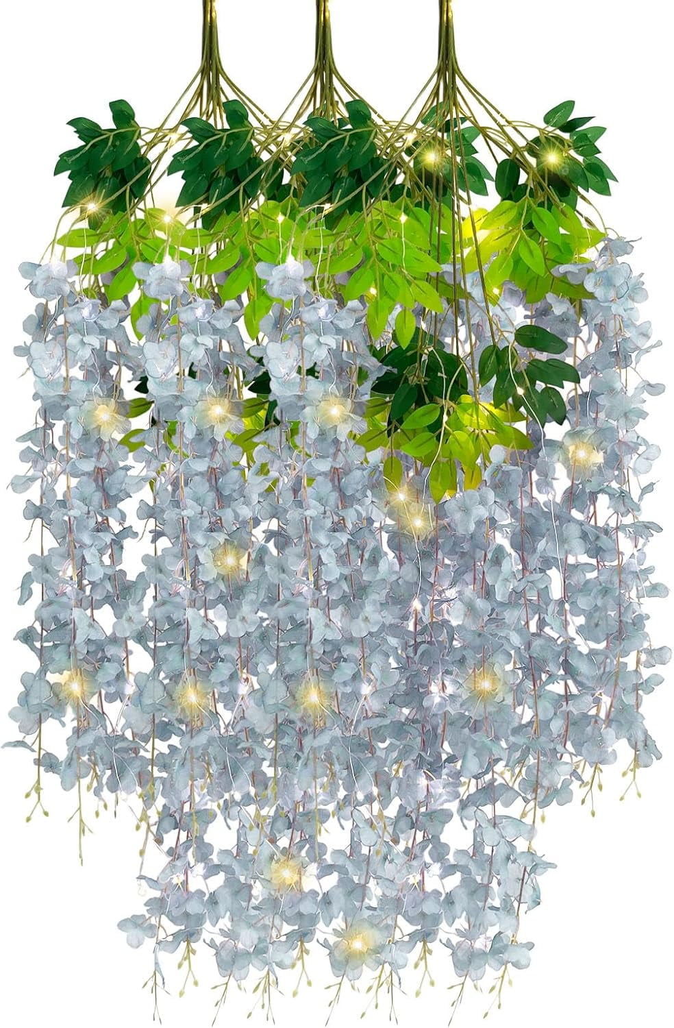 BESTKITTY 12 Pa Grey Wisteria Hanging Flowers Garland with Lights, 3.77 Feet Artiial Flower ...