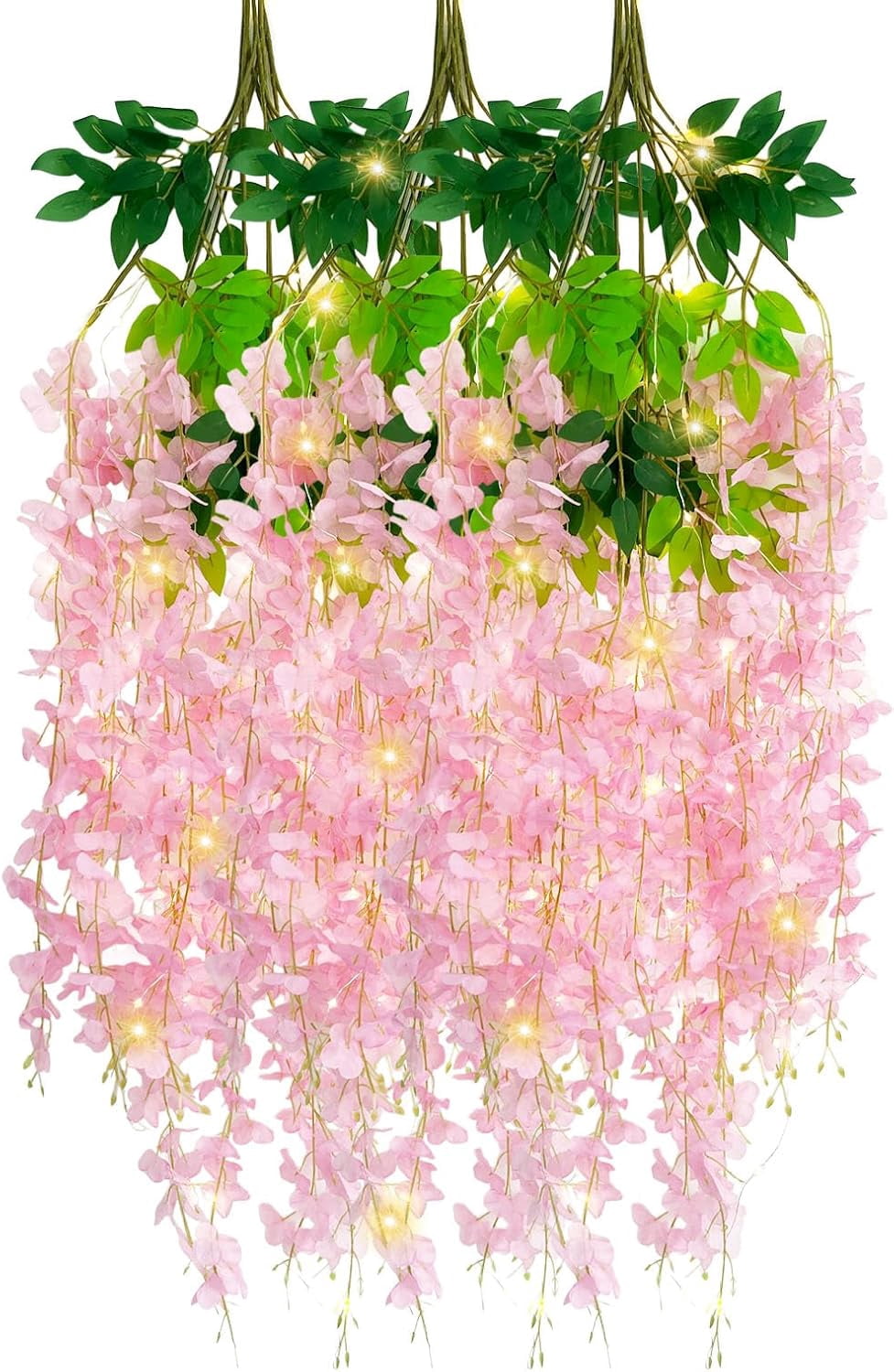 BESTKITTY 12 Pa Pink Wisteria Hanging Flowers Garland with Lights, 3.77 ...