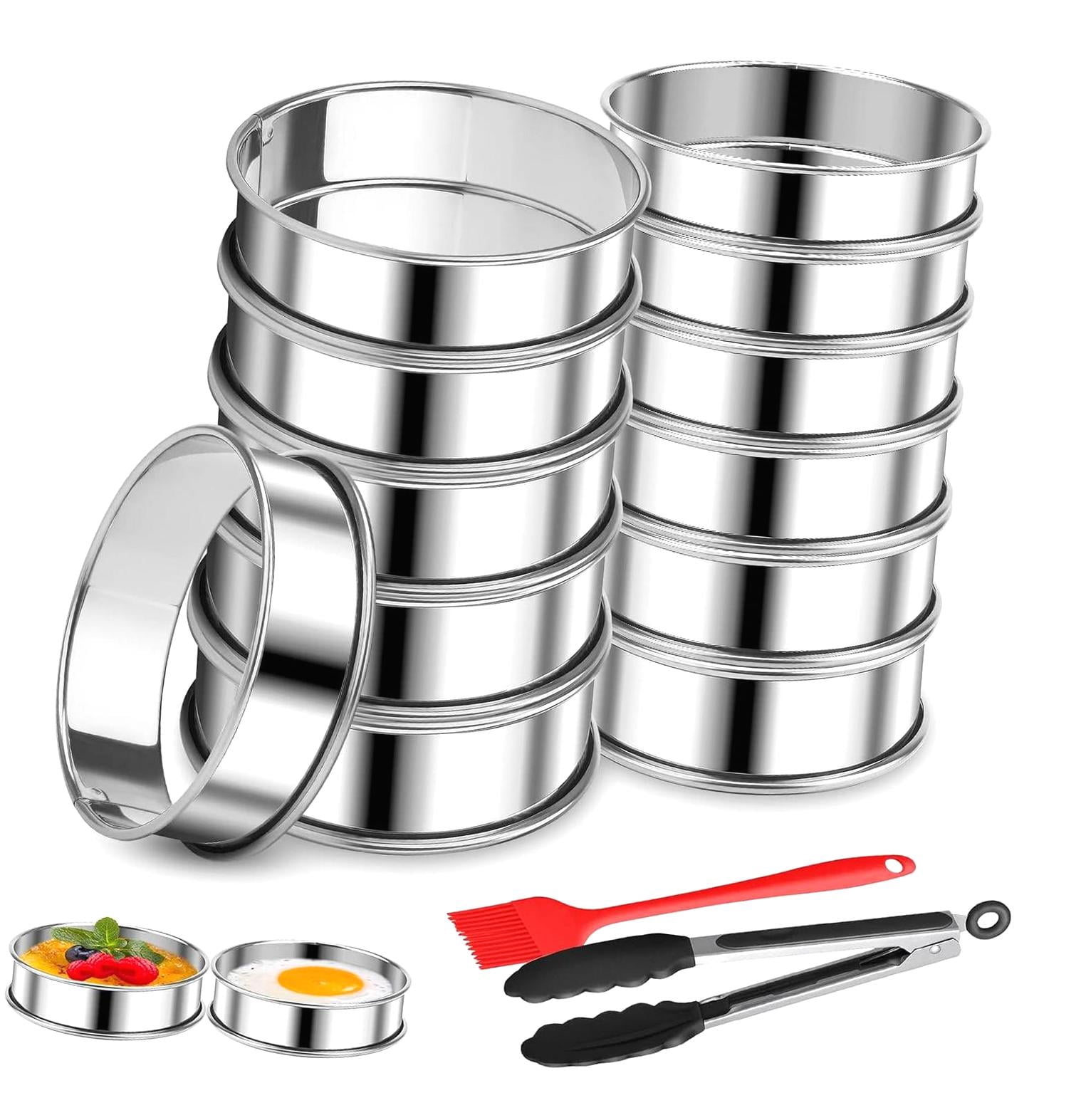 BESTKITTY 12-Pack Crumpet Rings, 4Inch+3.3Inch Set, Non-Stick Muffin ...