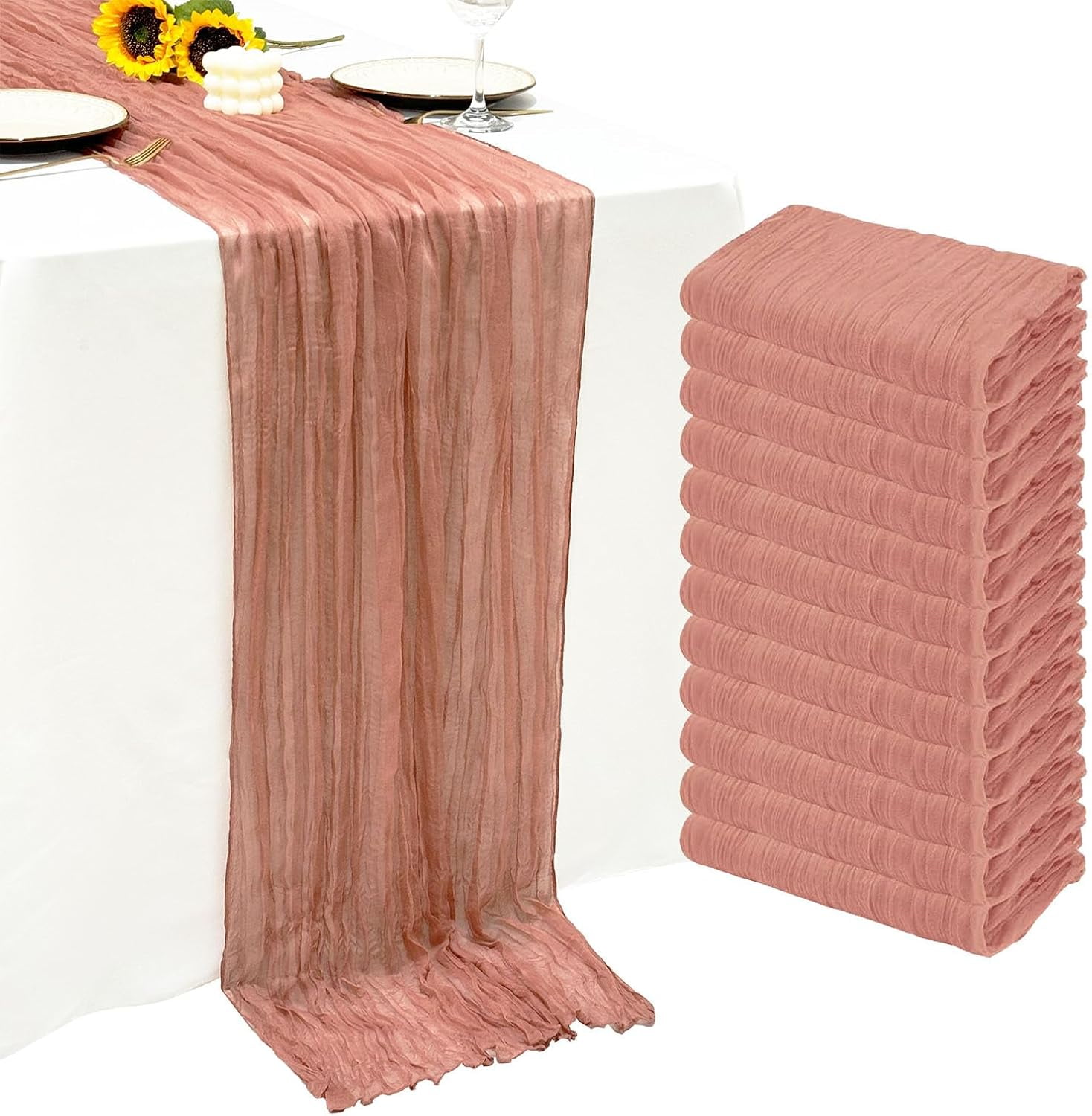 BESTKITTY 12Pa Dusty Pink eesecloth Table Runner 10Ft Gauze Table ...