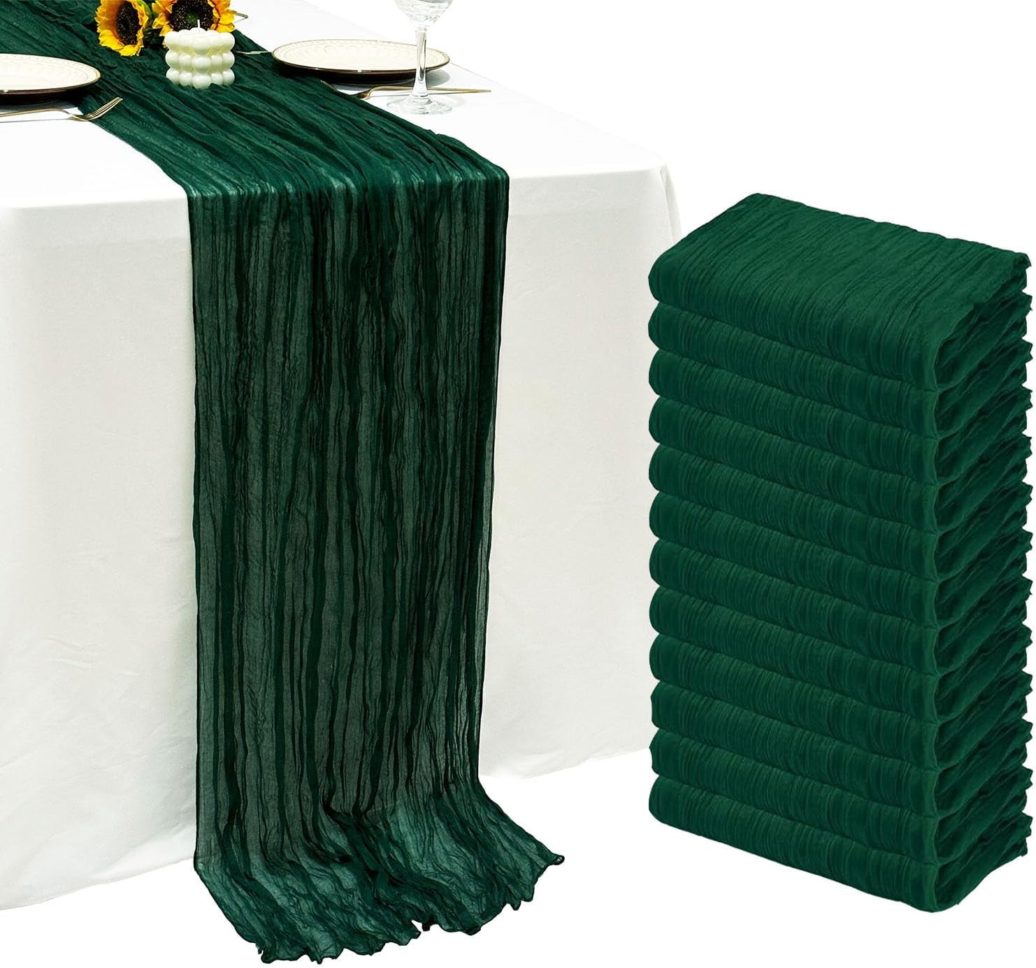 BESTKITTY 12Pa Emerald Green Table Runner 10Ft eesecloth Table Runner ...