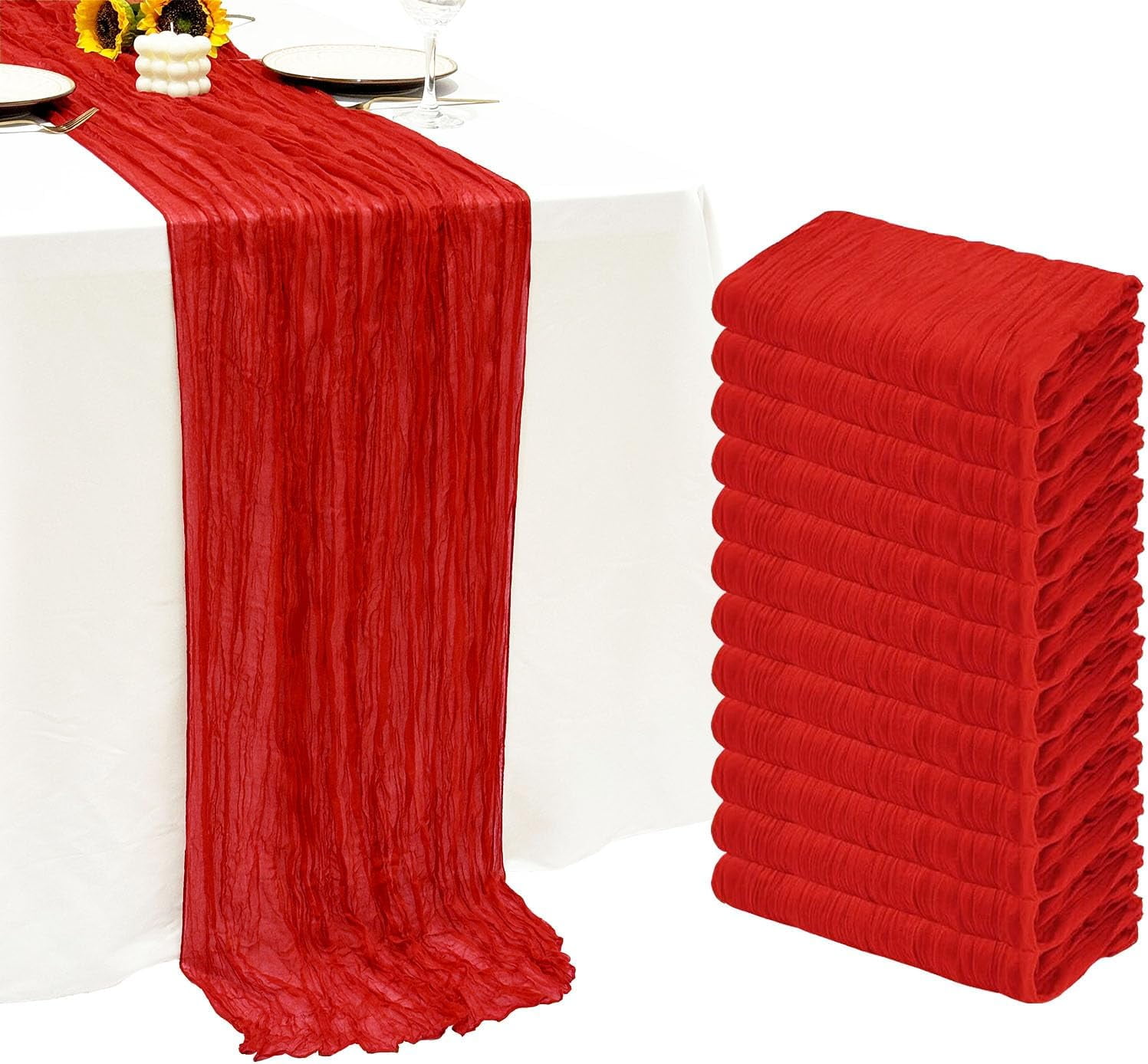 BESTKITTY 12Pa Red eesecloth Table Runner 10Ft Gauze Table Runner Red ...