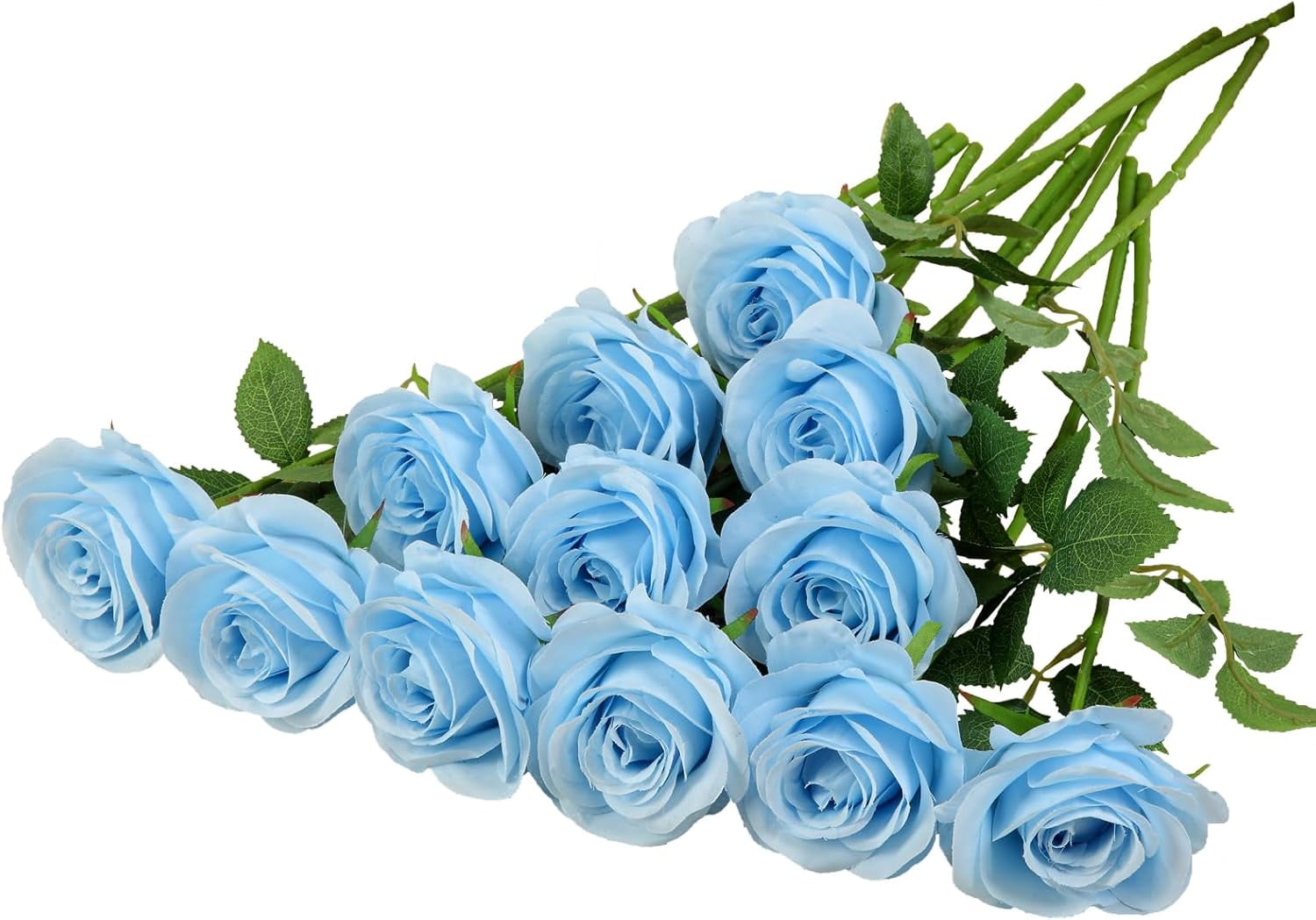 BESTKITTY 12pcs Roses Arti Fake Roses Blue Silk Roses Flowers Rose with ...