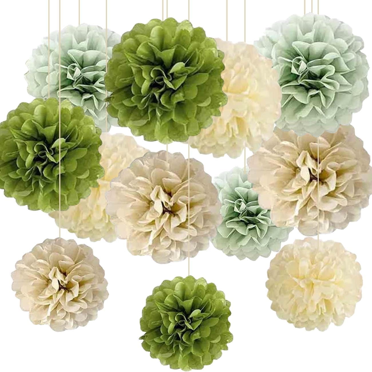 BESTKITTY 12pcs Sage Green Birthday Decorations,Tissue Per Pom Poms for Boho Baby Sr Wedding ...