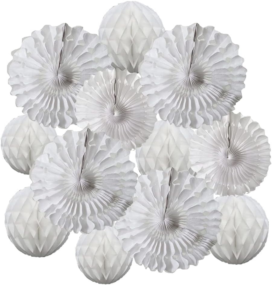 BESTKITTY 12pcs White Honeycomb Balls Tissue Per Fans Party Honeycomb ...