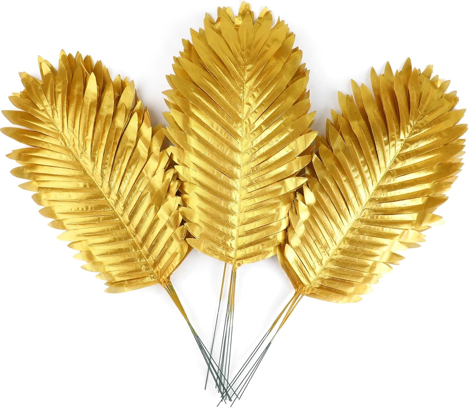 BESTKITTY 16 PCS Artiial Leaves, Golden Faux Large Fronds Fake Tral ...