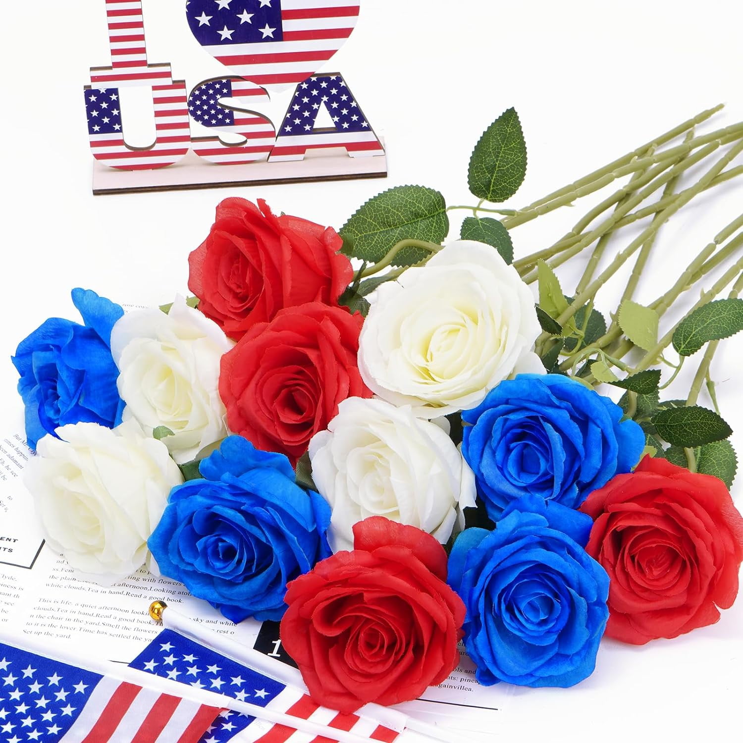 BESTKITTY 16 Pcs Memorial Day Flowers for etery Grave, Red White and ...