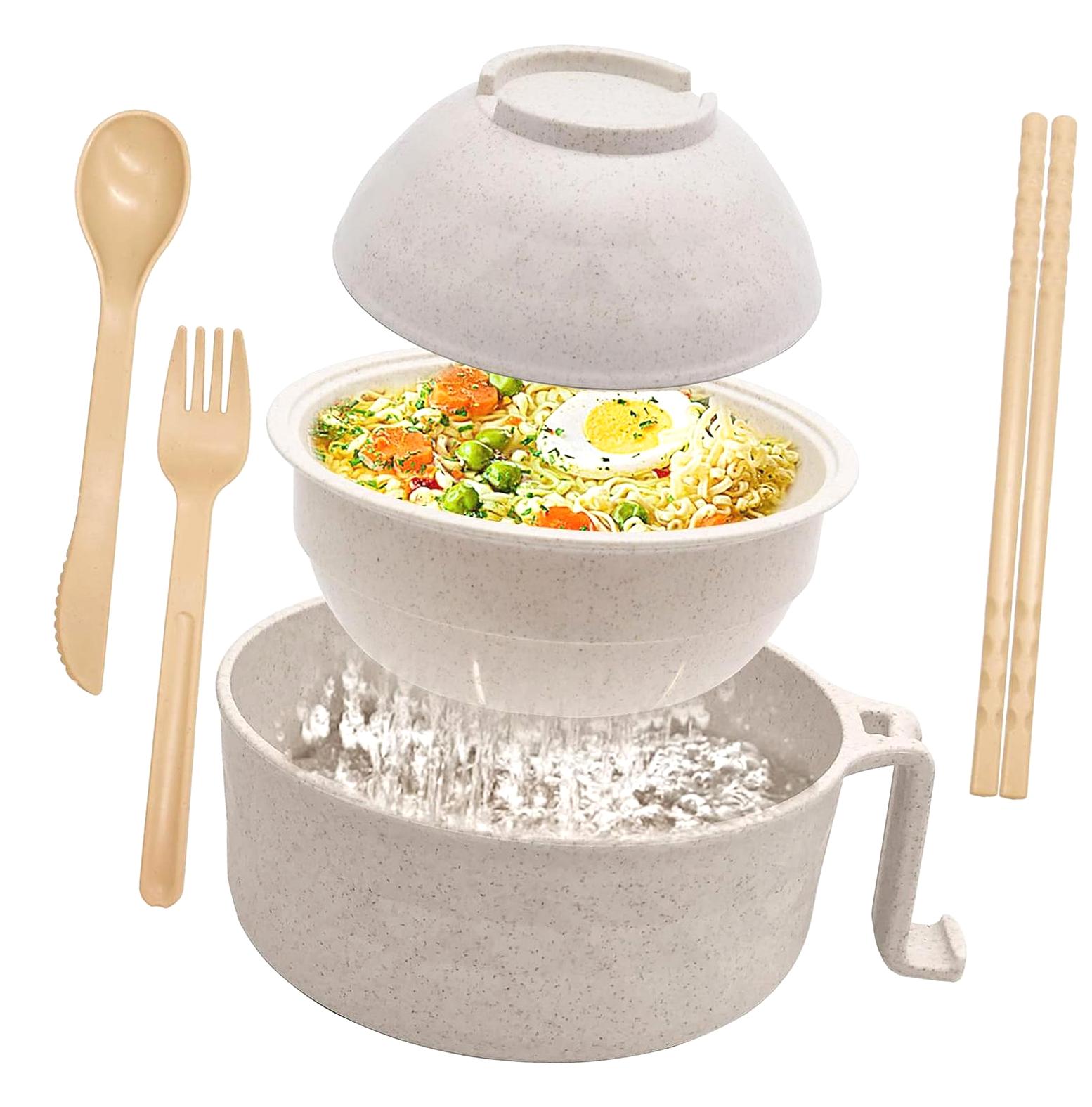 BESTKITTY 2 Pack 33oz Ramen Bowl Set, Microwave Ramen Cooker with ...