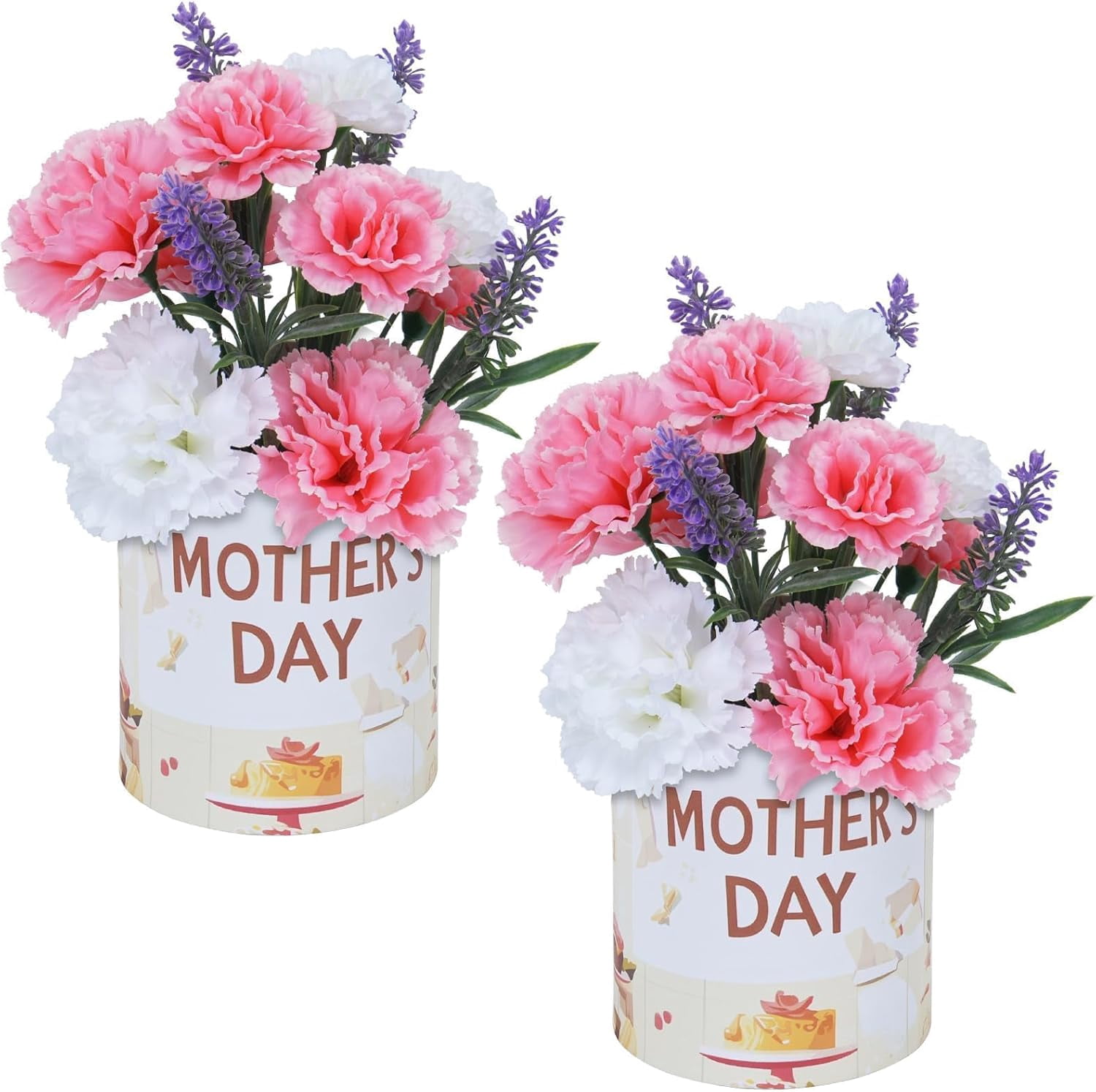 BESTKITTY 2 Pots Fake Potted Flowers for Women Faux Silk Carnation with ...