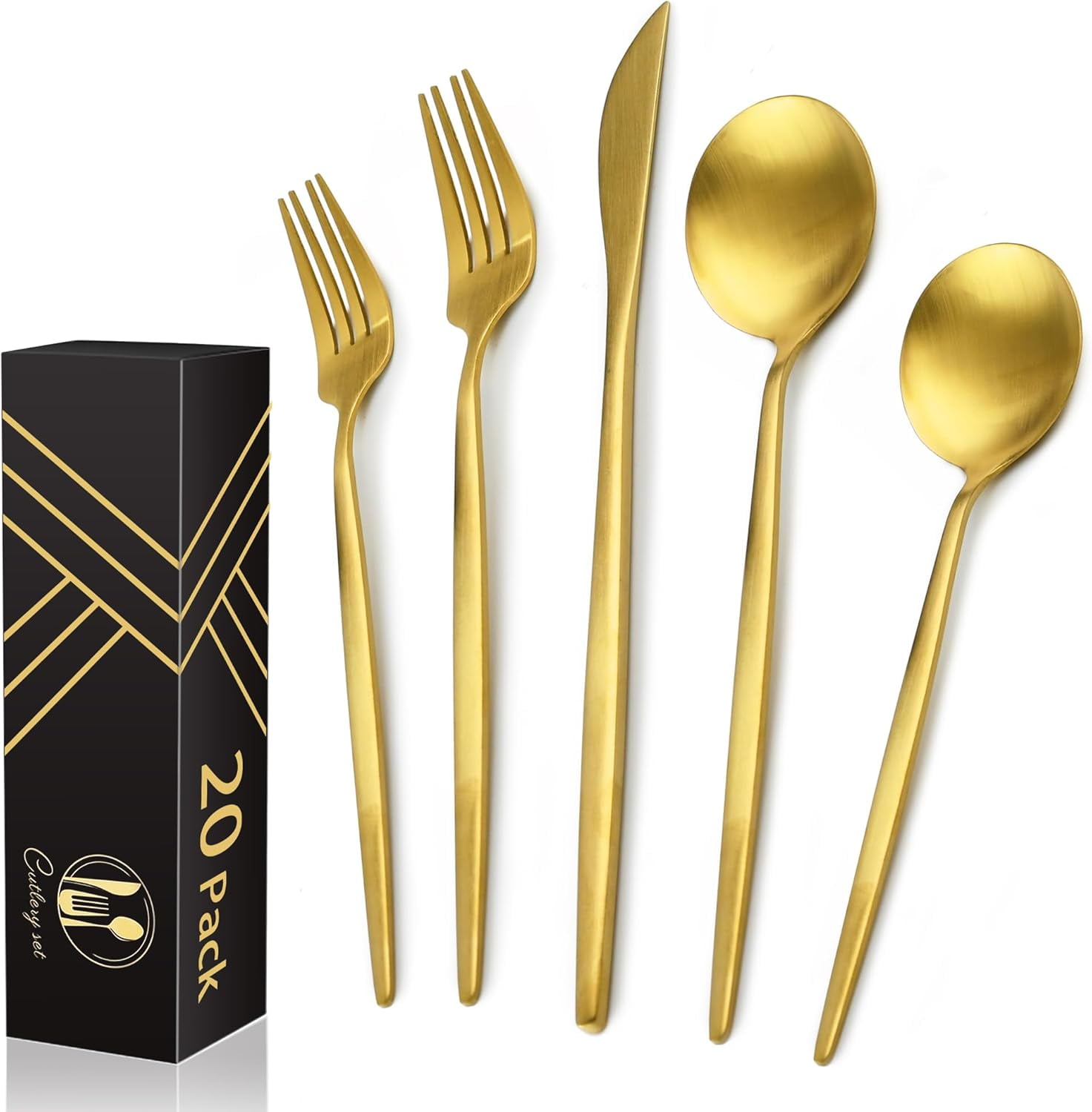 BESTKITTY 20-Piece Matte Gold Silverware Set for 4, 18/0 Stainl Steel ...