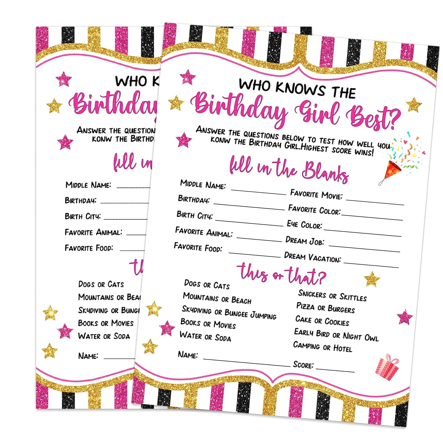 BESTKITTY 20 Piece 'Who Knows the Birthday Girl Best' - Fun Party Set ...