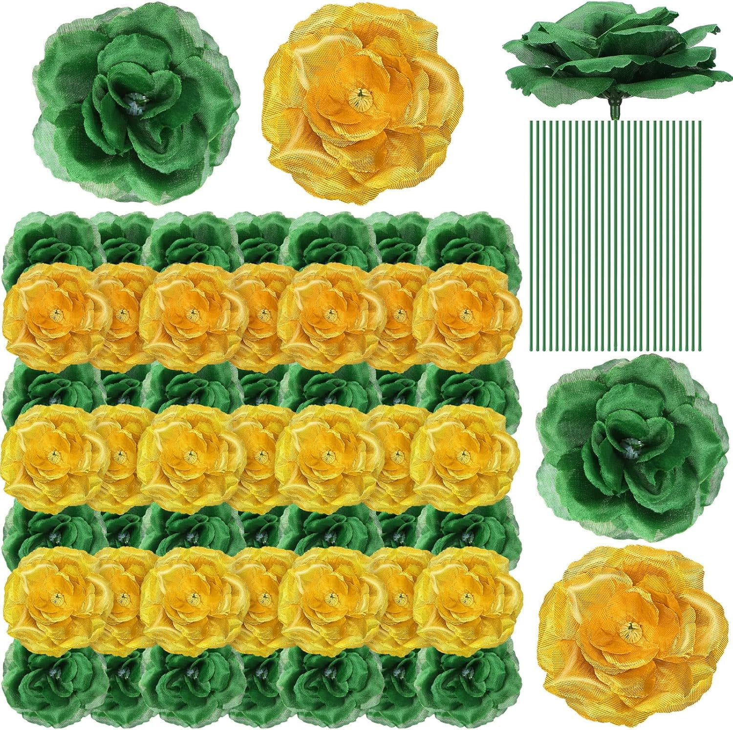 BESTKITTY 200 Pcs 3 In Arti Fake Silk Rose Head Flower with Stem Emerald Flower Faux Rose and 6 ...