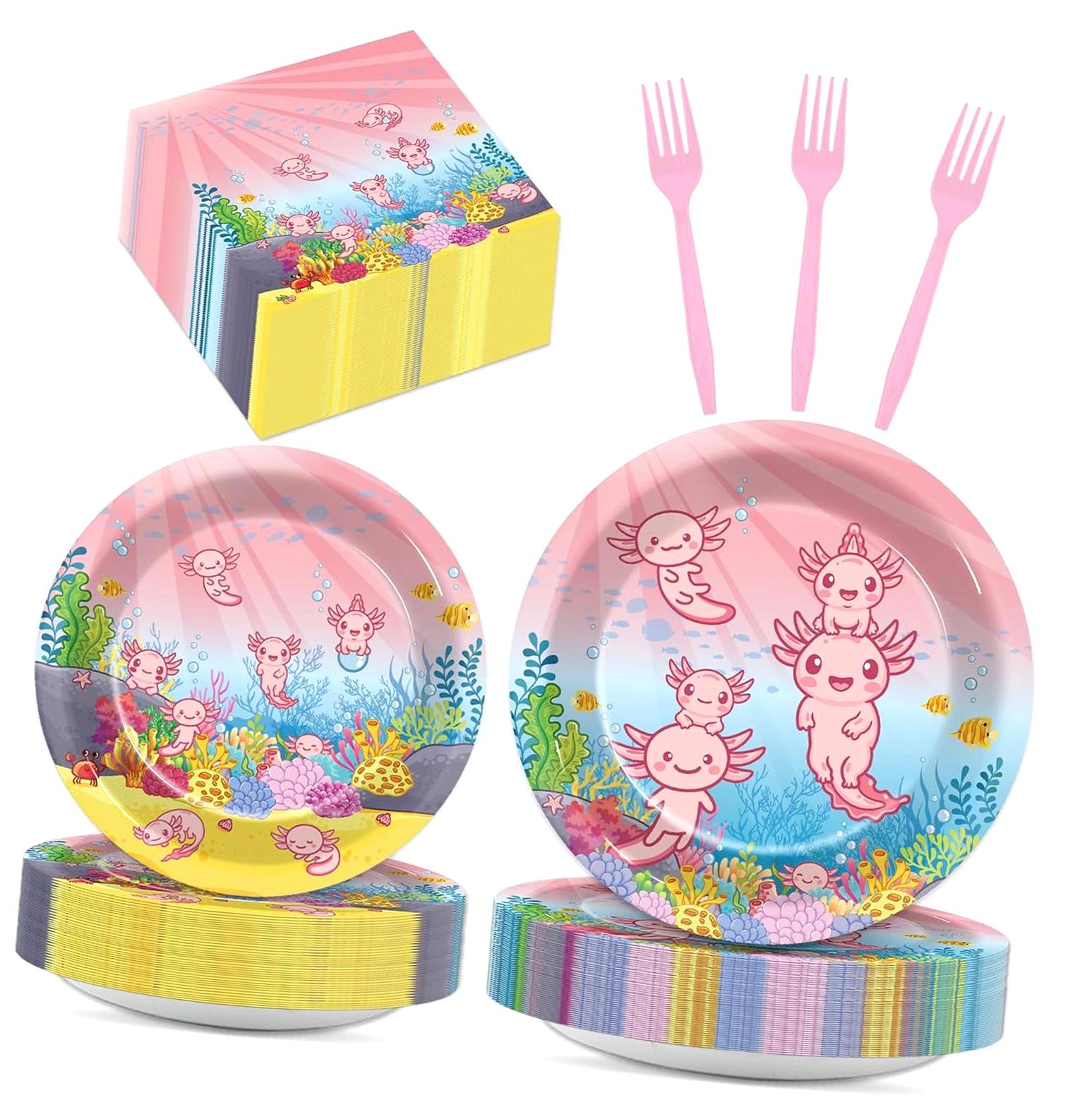 BESTKITTY 200-piece Axolotl Party Set, featuring plates and napkins for ...