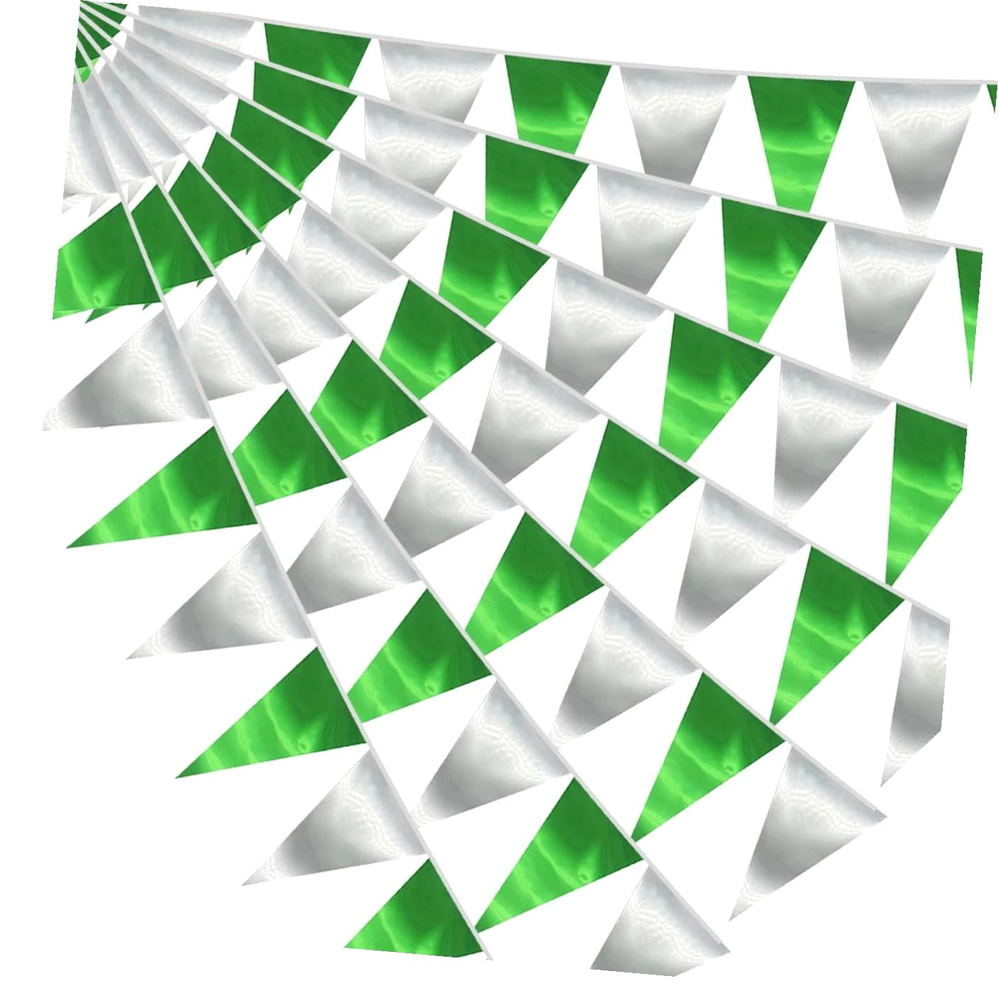 BESTKITTY 20M/65FT Green Silver Triangle Pennant Banner Flag Metallic ...