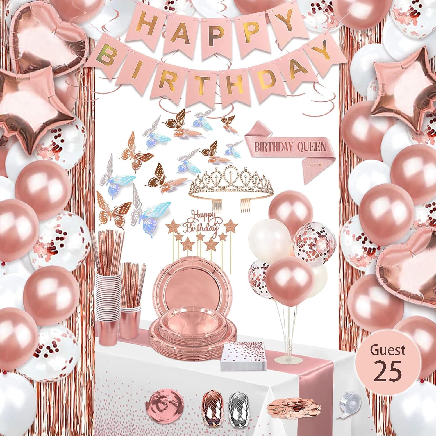 BESTKITTY 236 Pcs Birthday Decorations For Women, Rose Gold Party ...
