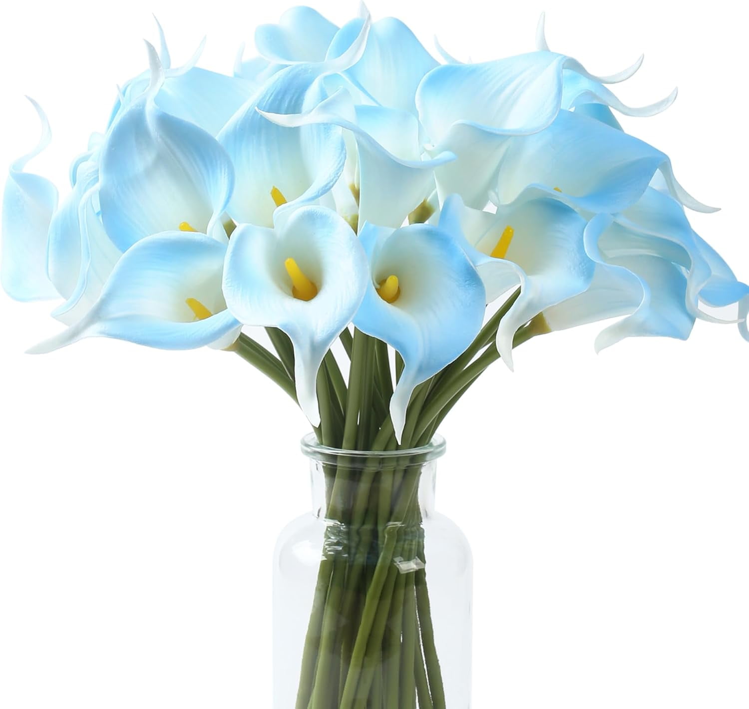 BESTKITTY 24 PCS Light Blue Fake Flowers Artiial Calla Lily Silk Flowers Real Tou for Mother's ...