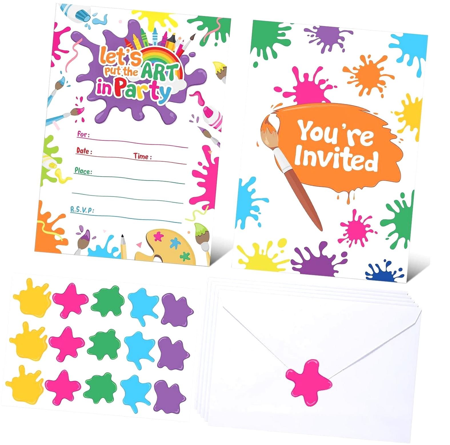 BESTKITTY 24 Set Art Painting Party Invitations with Envelopes Colorful ...