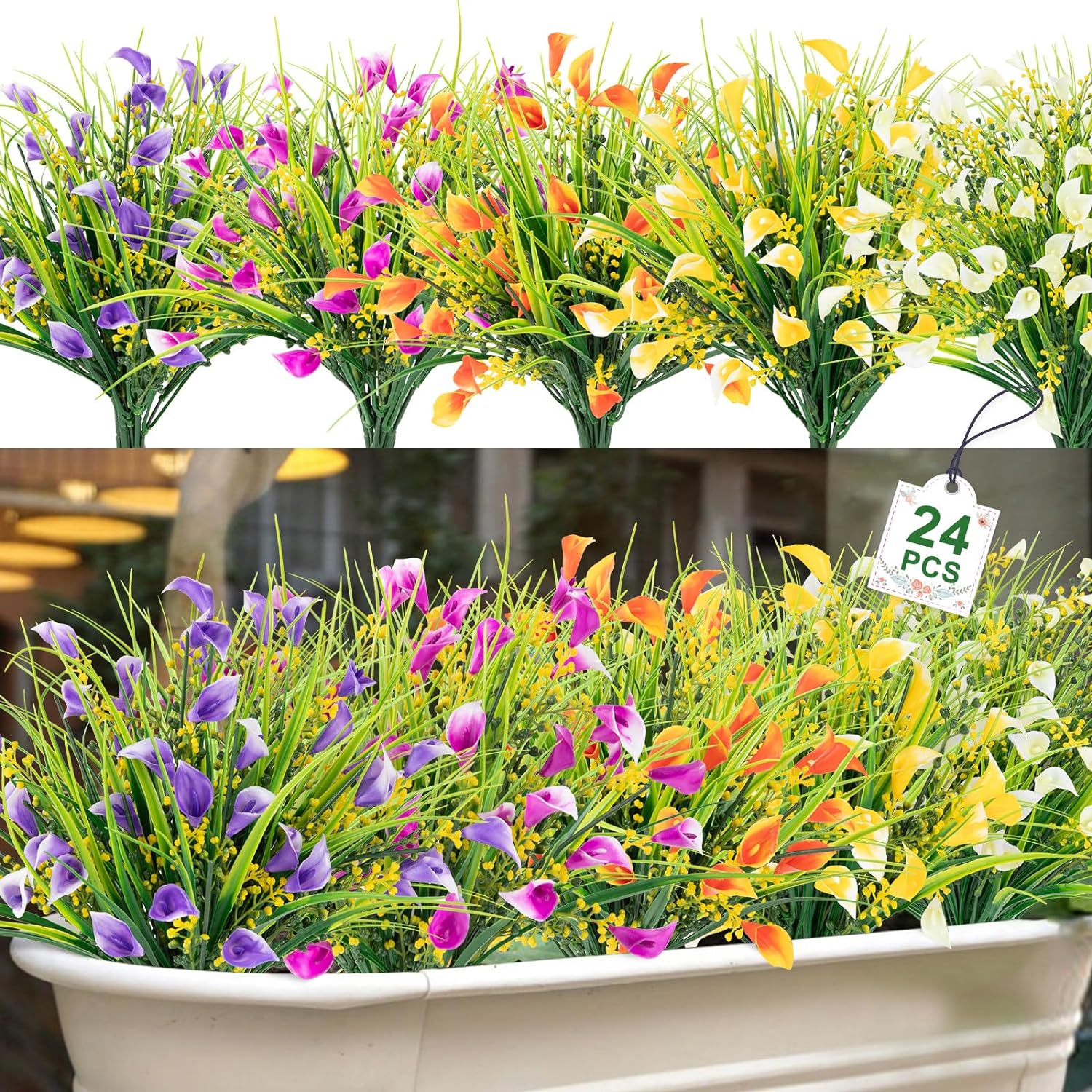 BESTKITTY 24Pcs Fake Flowers Outdoor, UV Rnt Artiial Plants & Flowers ...