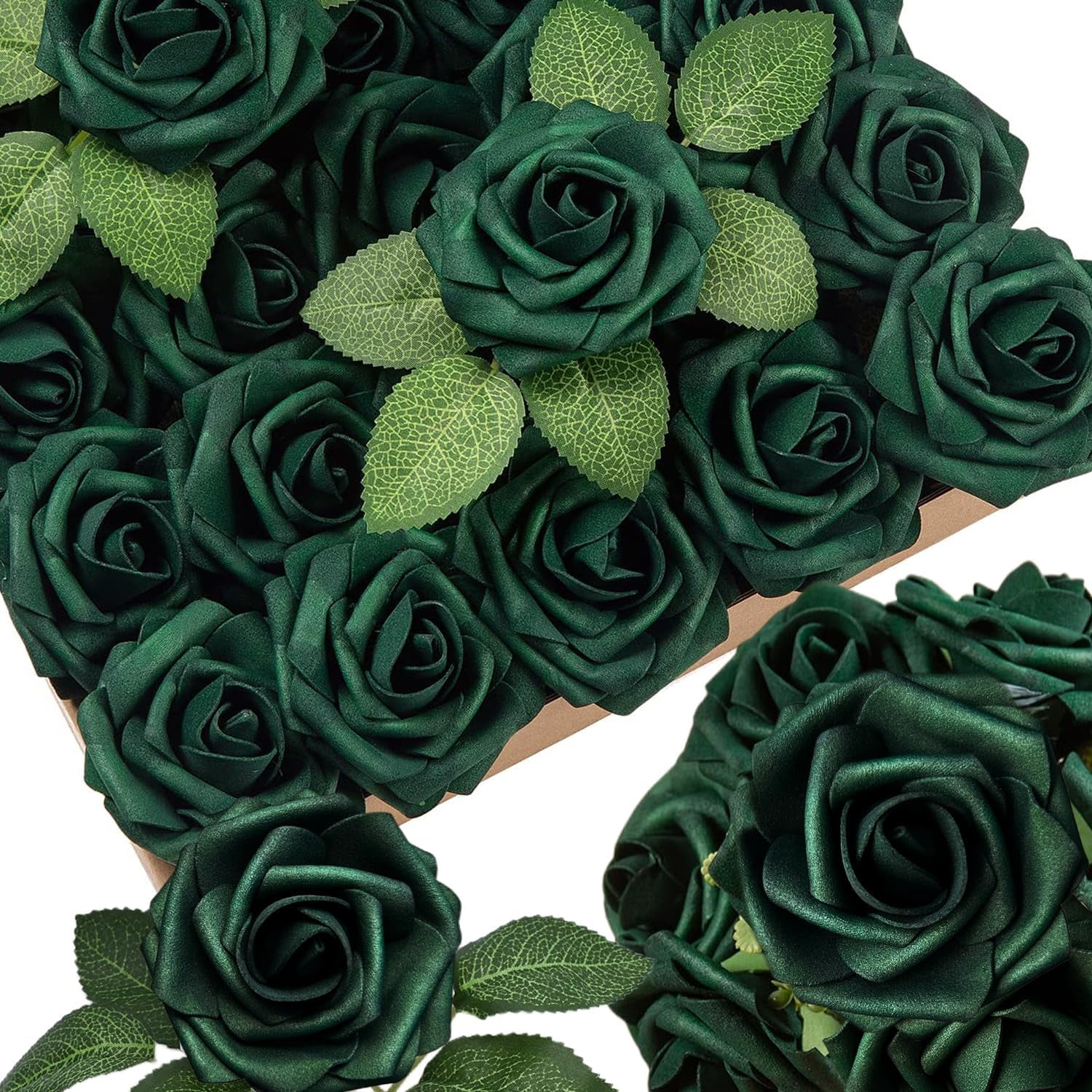 BESTKITTY 25pcs Emerald Green Arti Foam Fake D Hunt Green Rose with ...