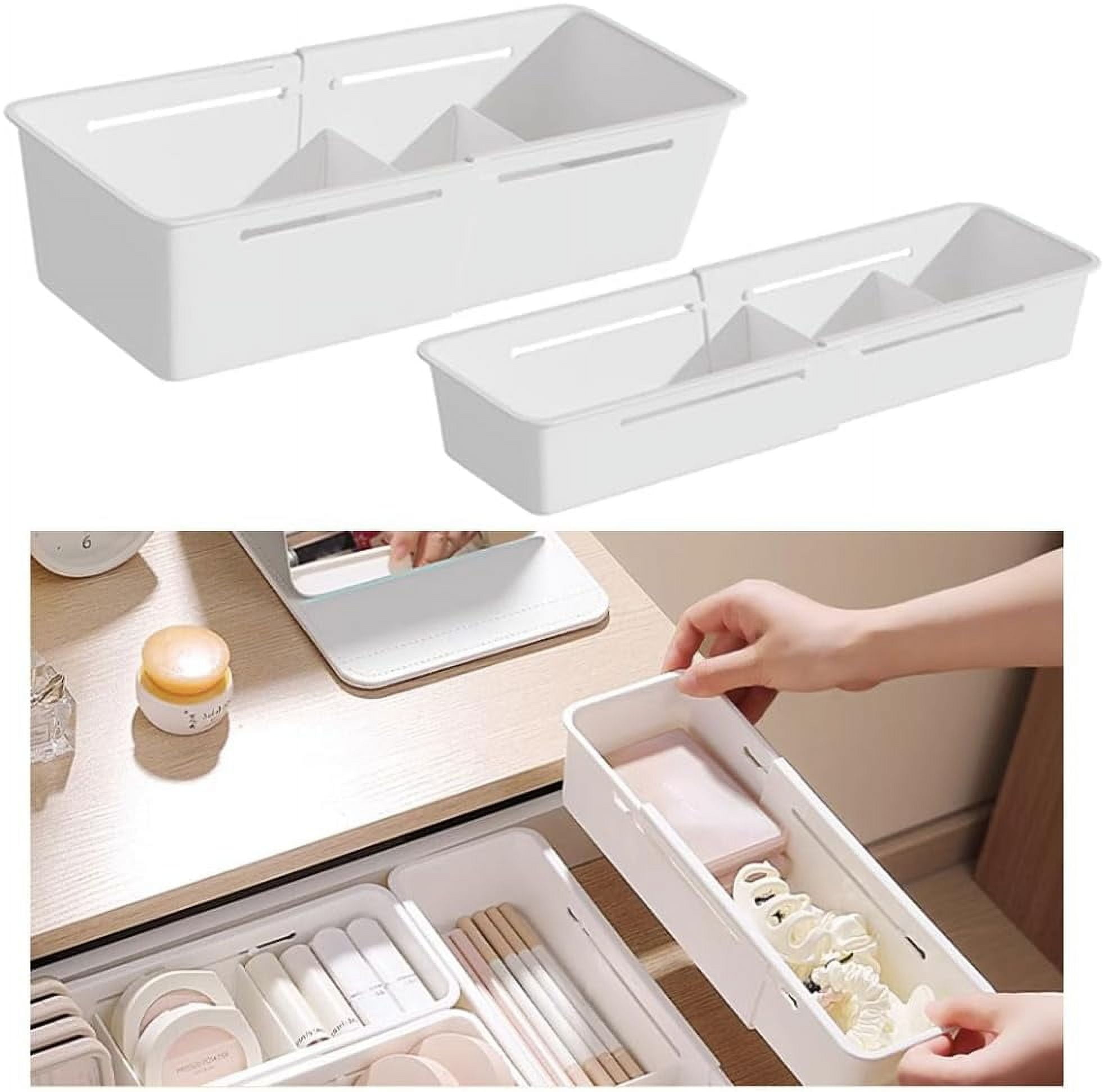 BESTKITTY 2PCS Expandable Storage Drawer Organizers Sliding Bin Plast ...