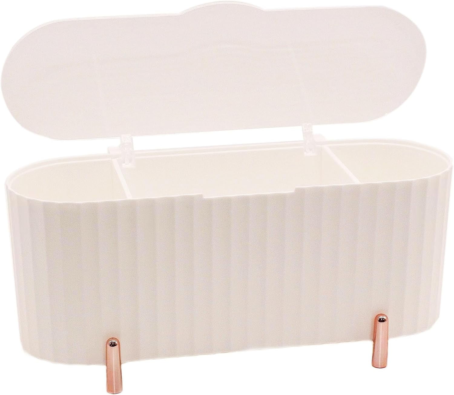 BESTKITTY 3 Grids Desktop Qtips Swabs Holder with Lid, Bathroom Cosmet ...