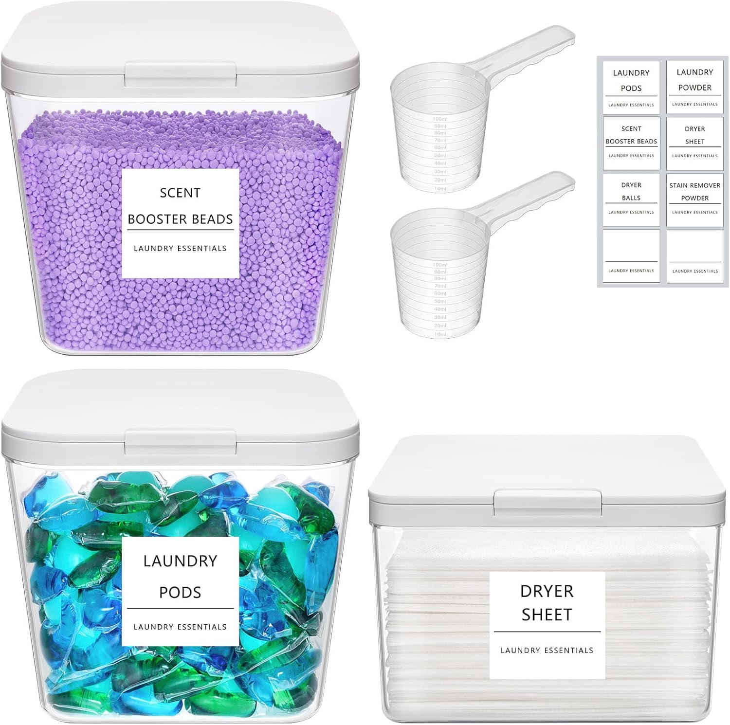 BESTKITTY 3 Pa 0.72 Gal Laundry Pods Container & 0.5 Gal Dryer Sheets ...
