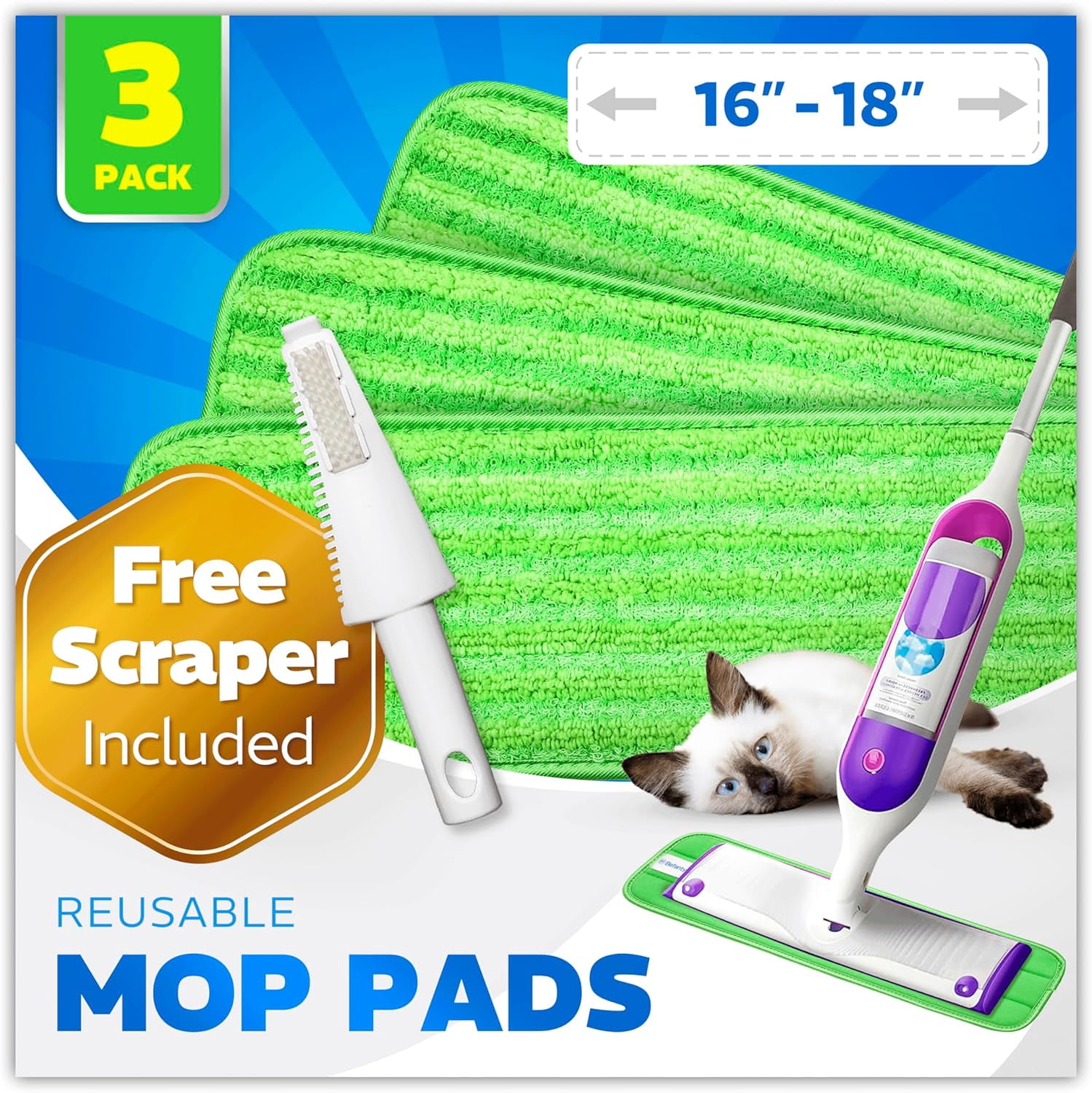 BESTKITTY 3 Pa Reusable Mber Mop Pads, Compatible with PowerMop and Mop ...