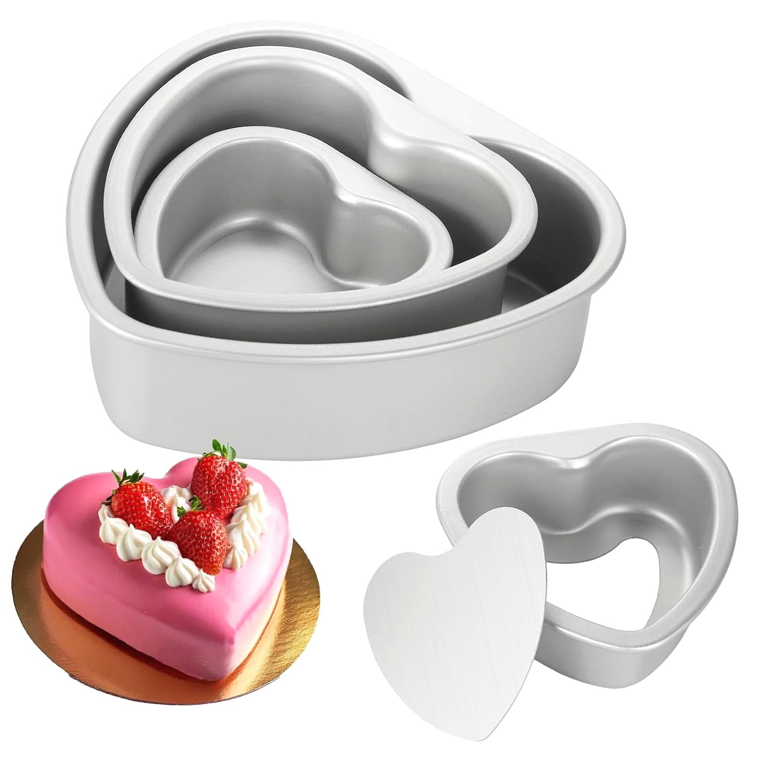 BESTKITTY 3 Piece Aluminum Heart Shaped Cake Pans with Detachable Base ...