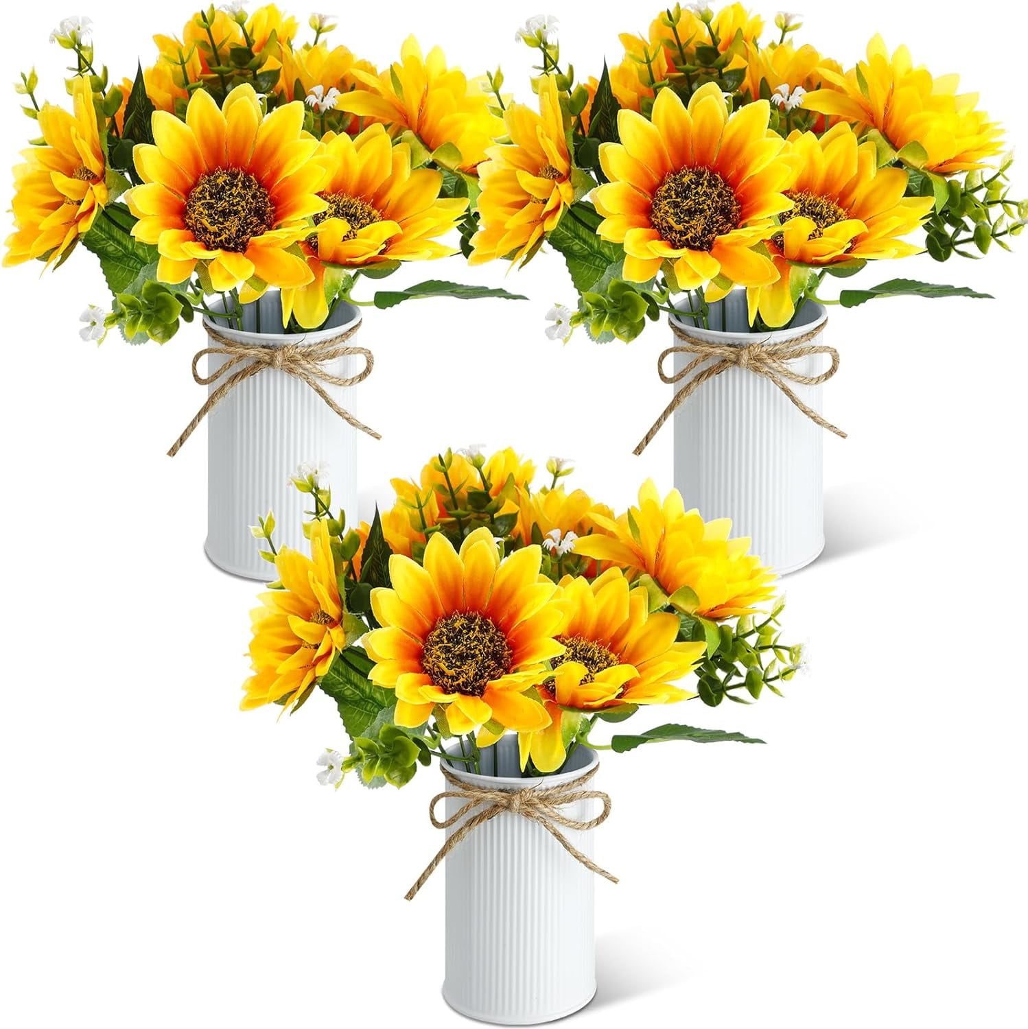 BESTKITTY 3 Sets Summer Sunflowers Arti with Metal Pots Rust Faux Sunflower Decorations for ...