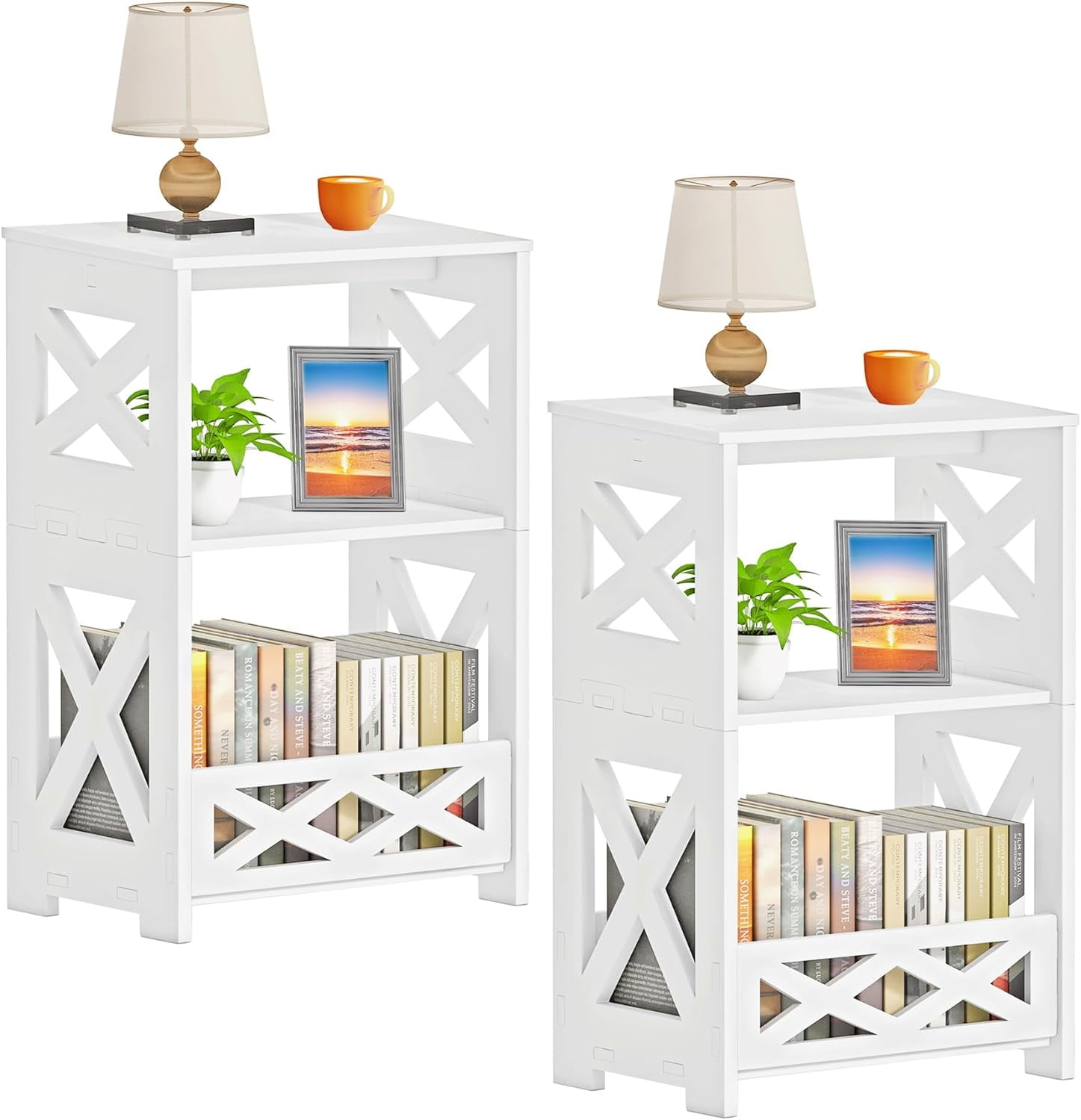 BESTKITTY 3-Tier Side Table Set of 2, Small End Table with Storage ...