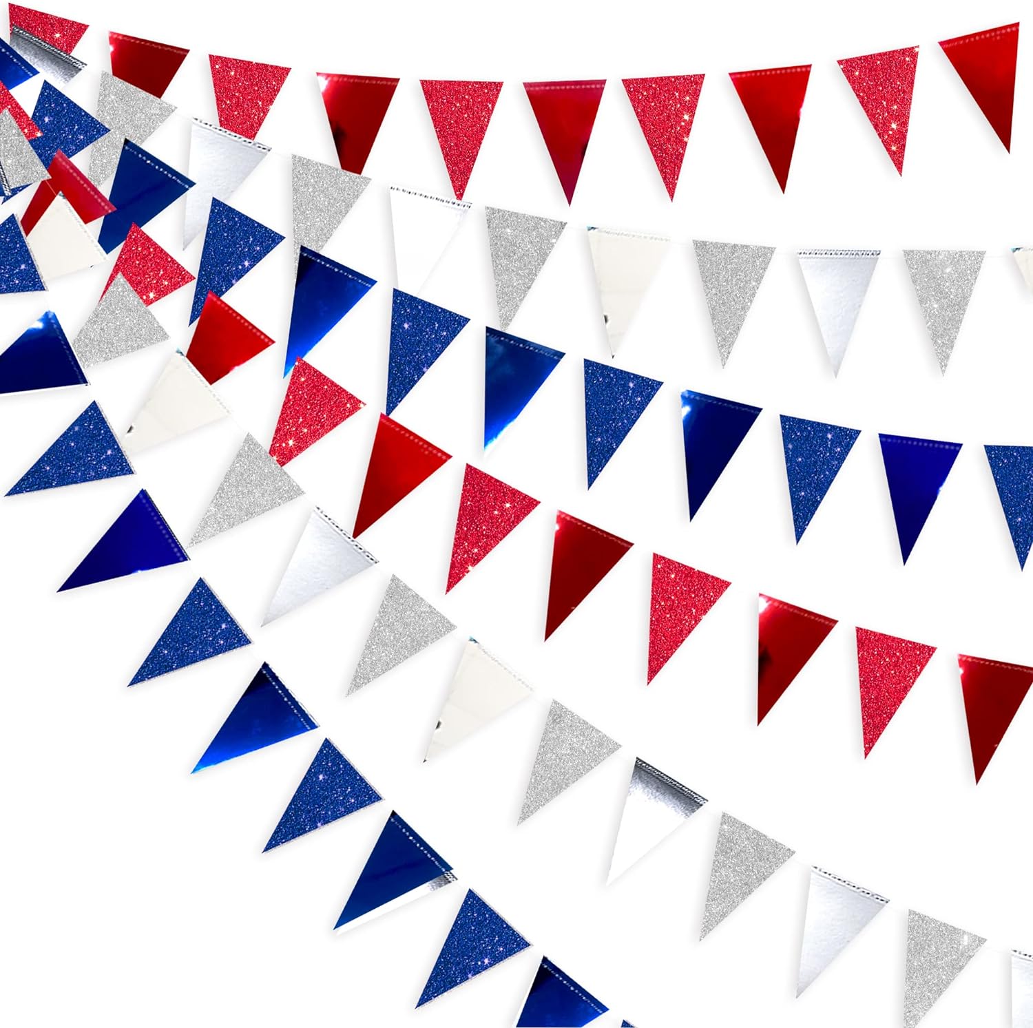 BESTKITTY 30 Ft Red Silver Blue e ant Banner Bunting Hanging Per Flag ...