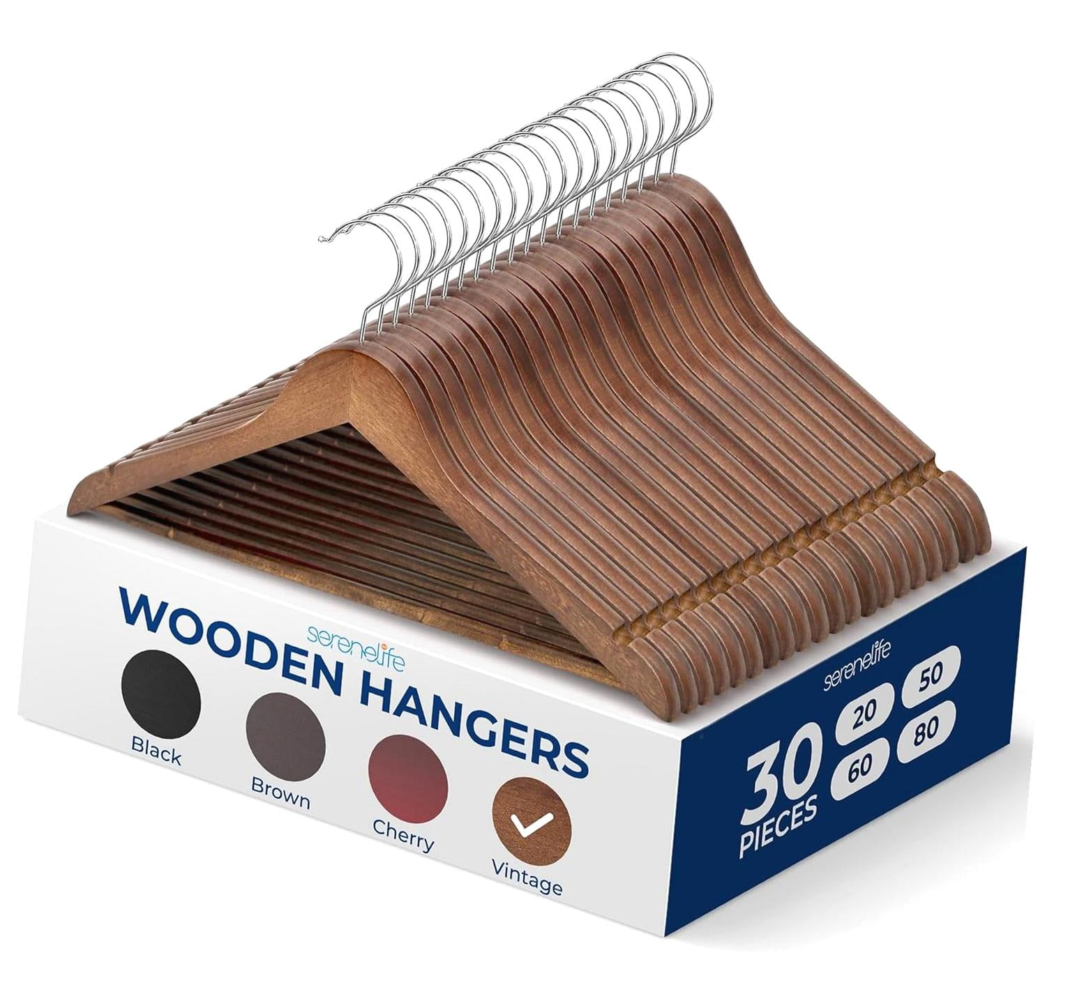 BESTKITTY 30-Piece Wooden Clothes Hangers Set – Sturdy Wood with Secure ...