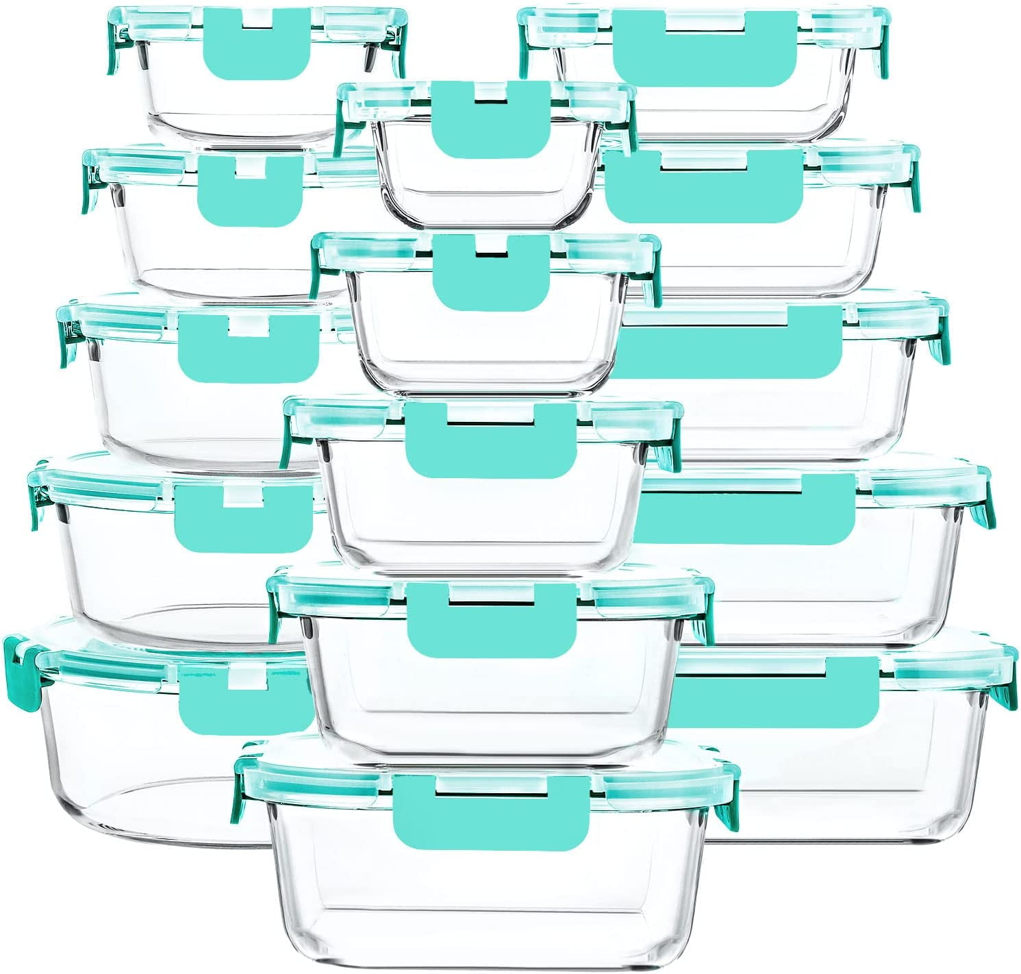 BESTKITTY 30 Pieces Glass Food Storage Containers with Upgraded Sn Lo ...