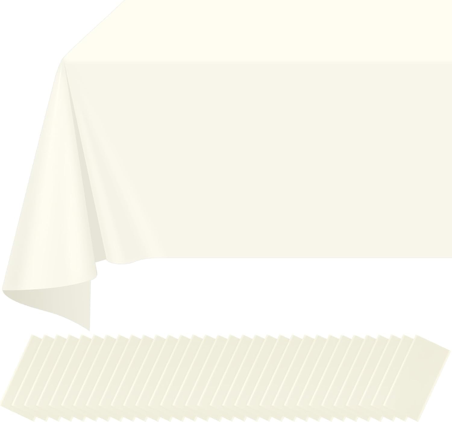 BESTKITTY 32 Pa Beige Plast Tablecloth for Rectangle Tables, Premium Decorative Ivory Disposable ...