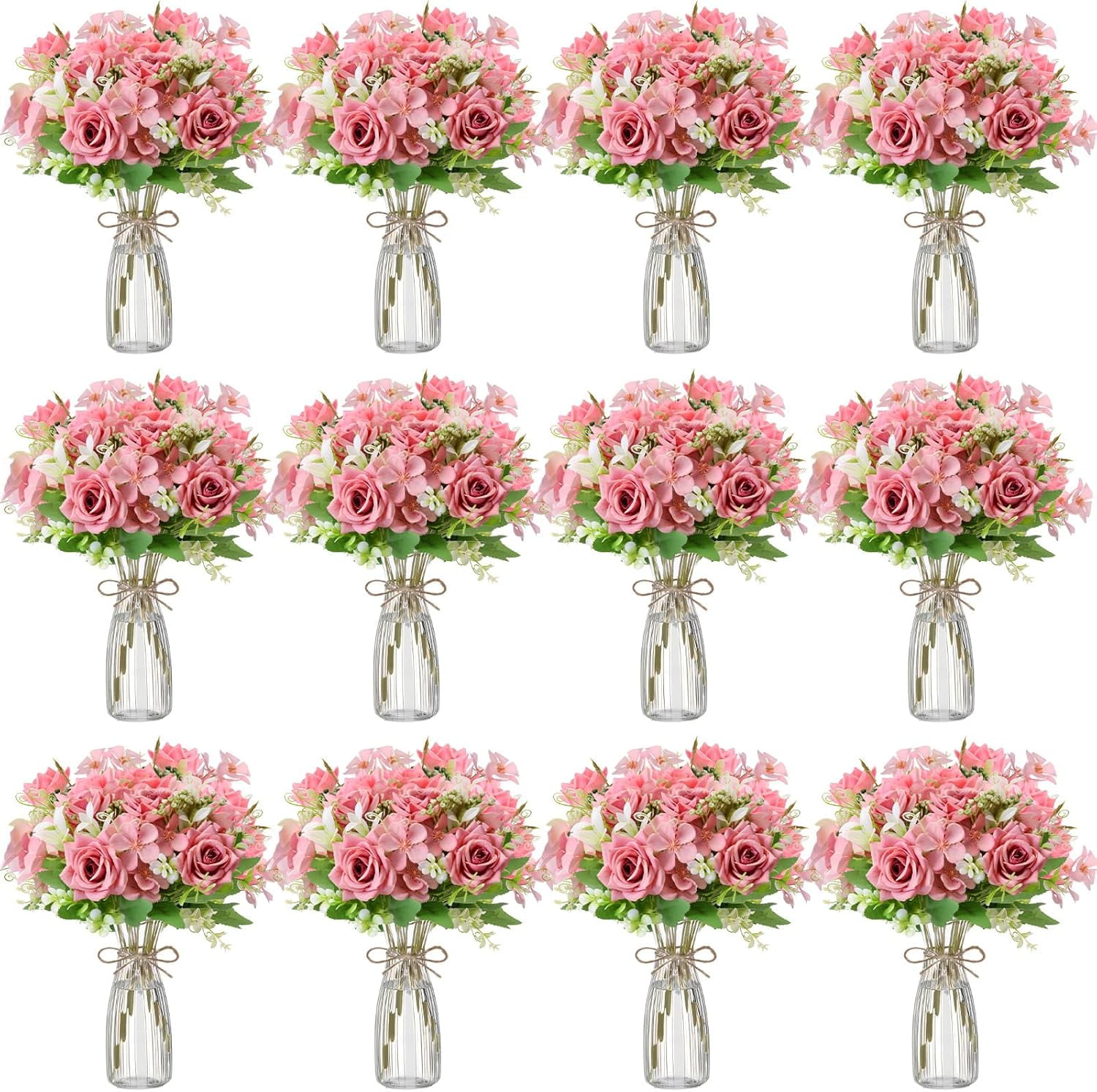 BESTKITTY 36 Pa Artiial Mini Rose Flowers with Vase Bulk, 24 Bundles ...