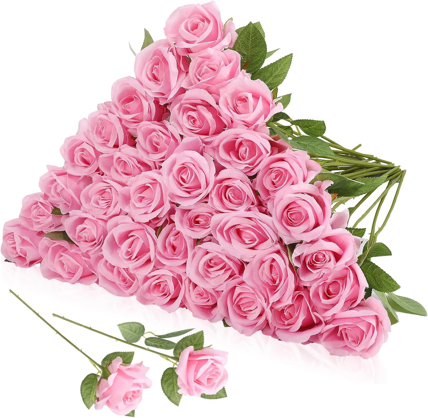 BESTKITTY 36 Pcs Silk Pink Roses Bouquet Bridal Arti Mothers Day,Fake ...
