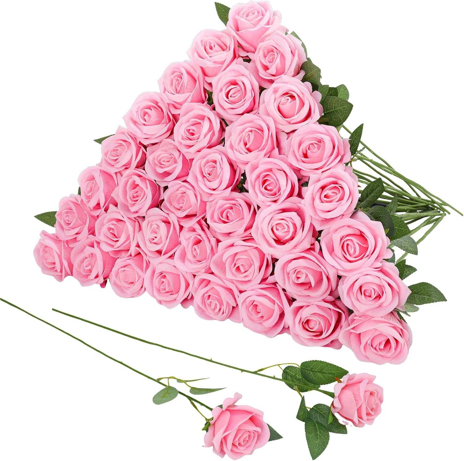 BESTKITTY 36 Pcs Velvet Silk Pink Rose Bouquet Bridal Arti,Fake Rose ...