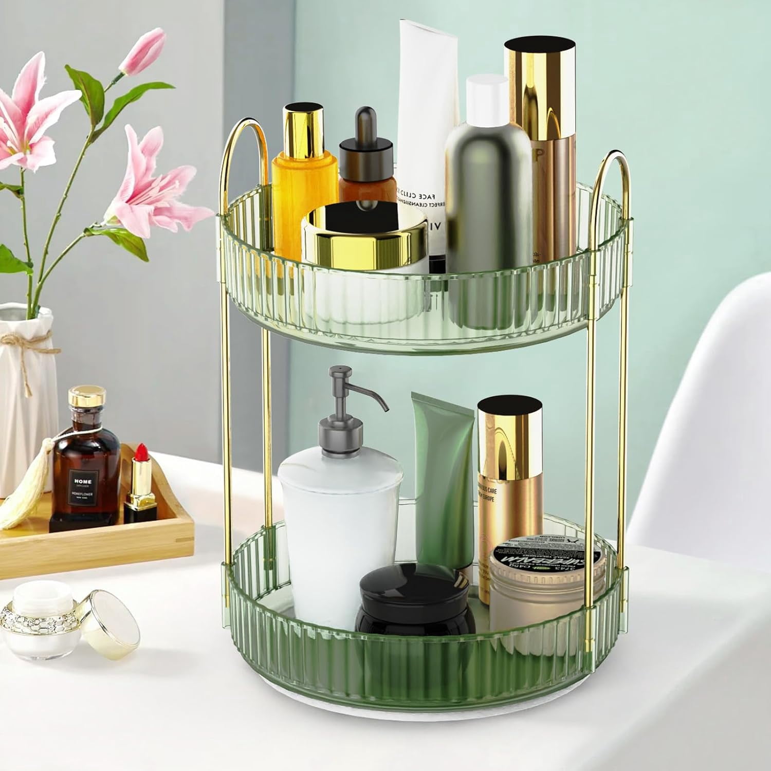BESTKITTY 360 Rotating Makeup Organizer for Vanity - Spinning Batoom ...