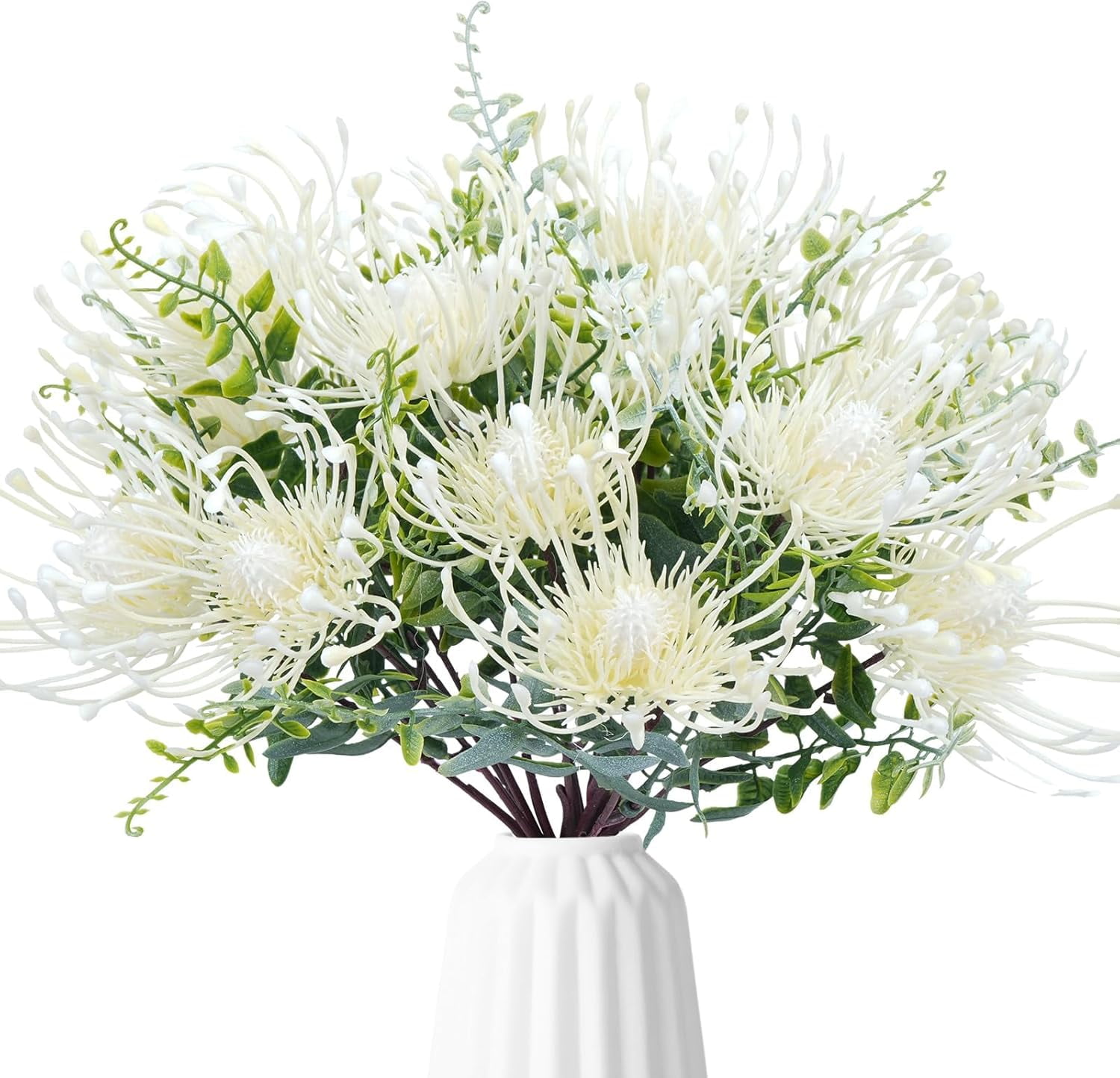 BESTKITTY 3pcs Faux Flowers Fake Mums White Flowers Artiial Plast ...