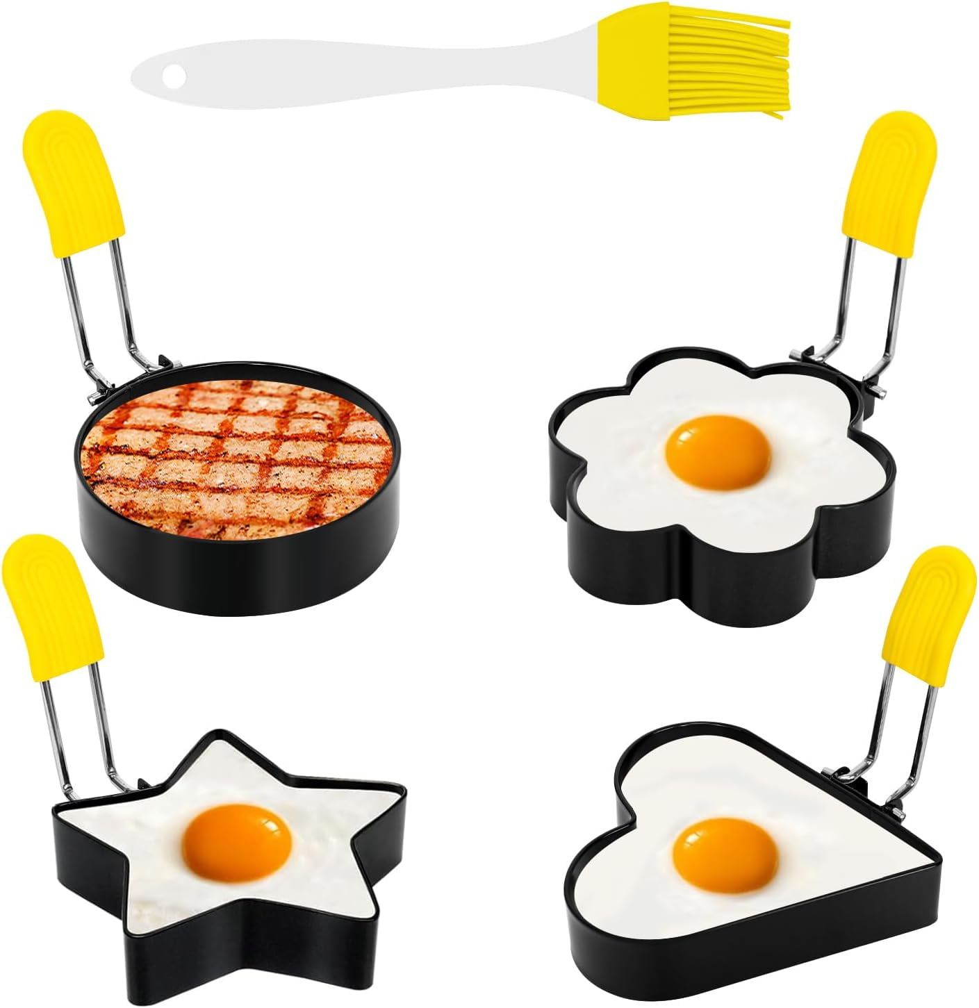 BESTKITTY 4 PCS ,Stainl Steel Non-st s for Frying s, Round Cooker Molds ...