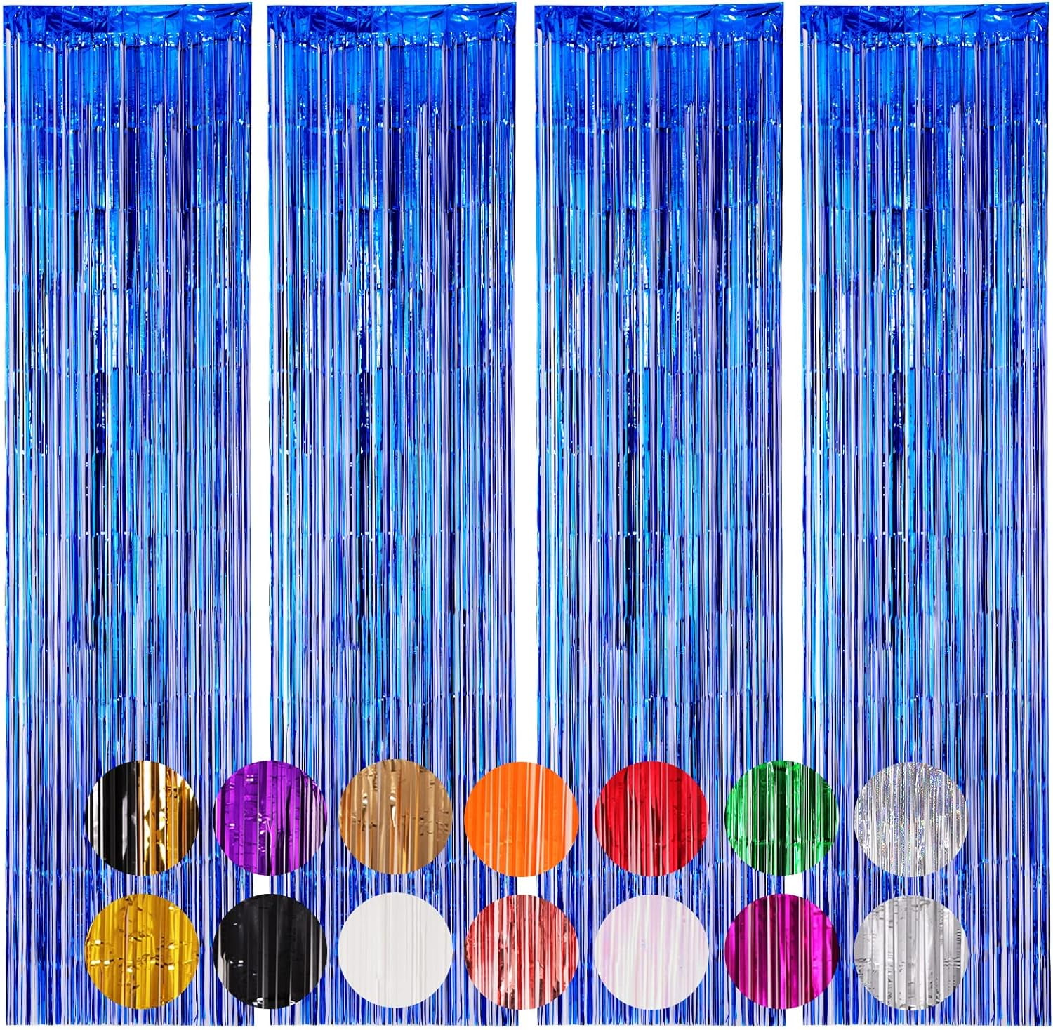 BESTKITTY 4 Pa Blue Foil Fe Badrop Curtains, Tinsel Streamers Birthday ...