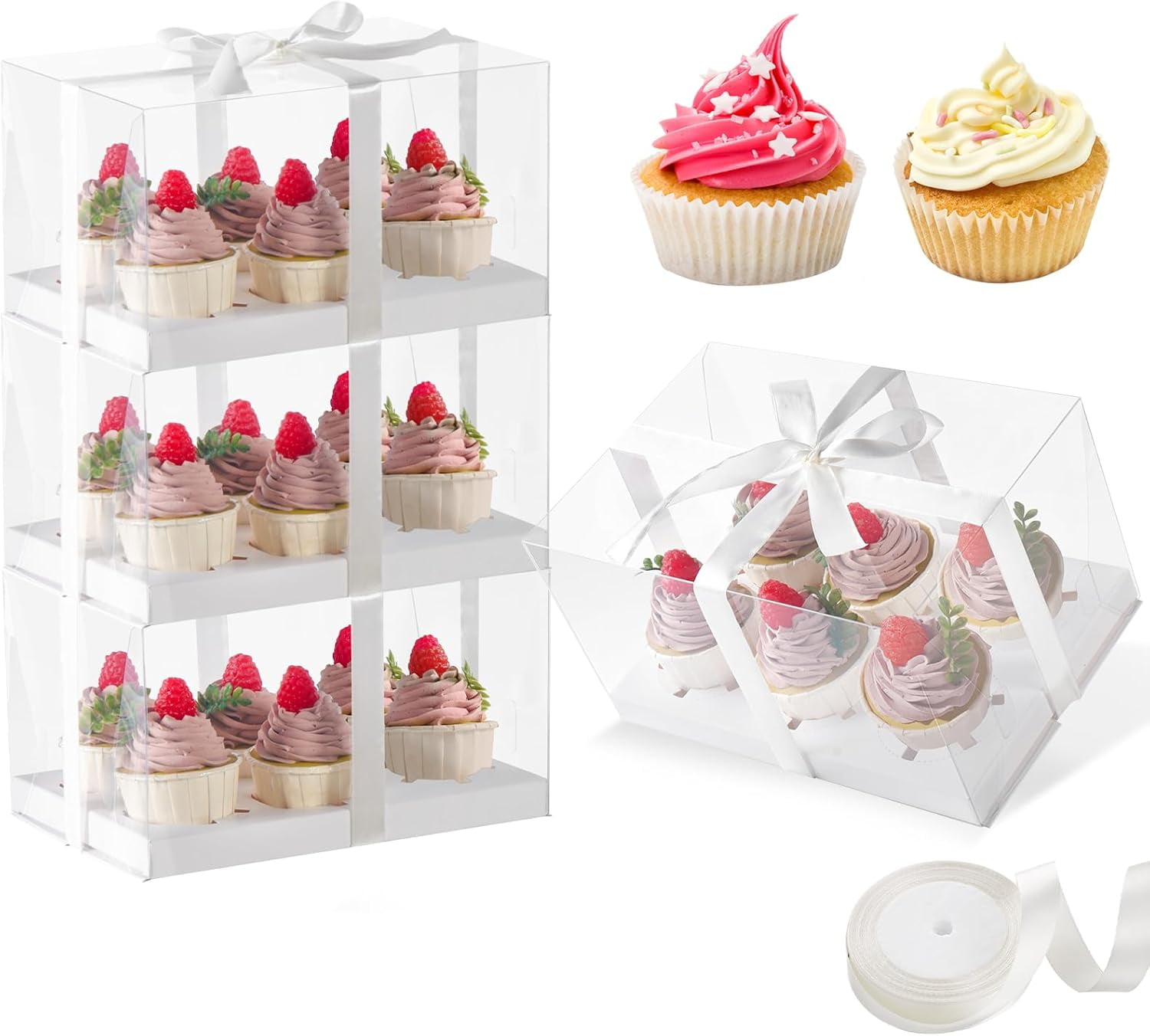 BESTKITTY 4 Pa Clear Cupcake Boxes, Plast Cupcake Containers with Gift ...