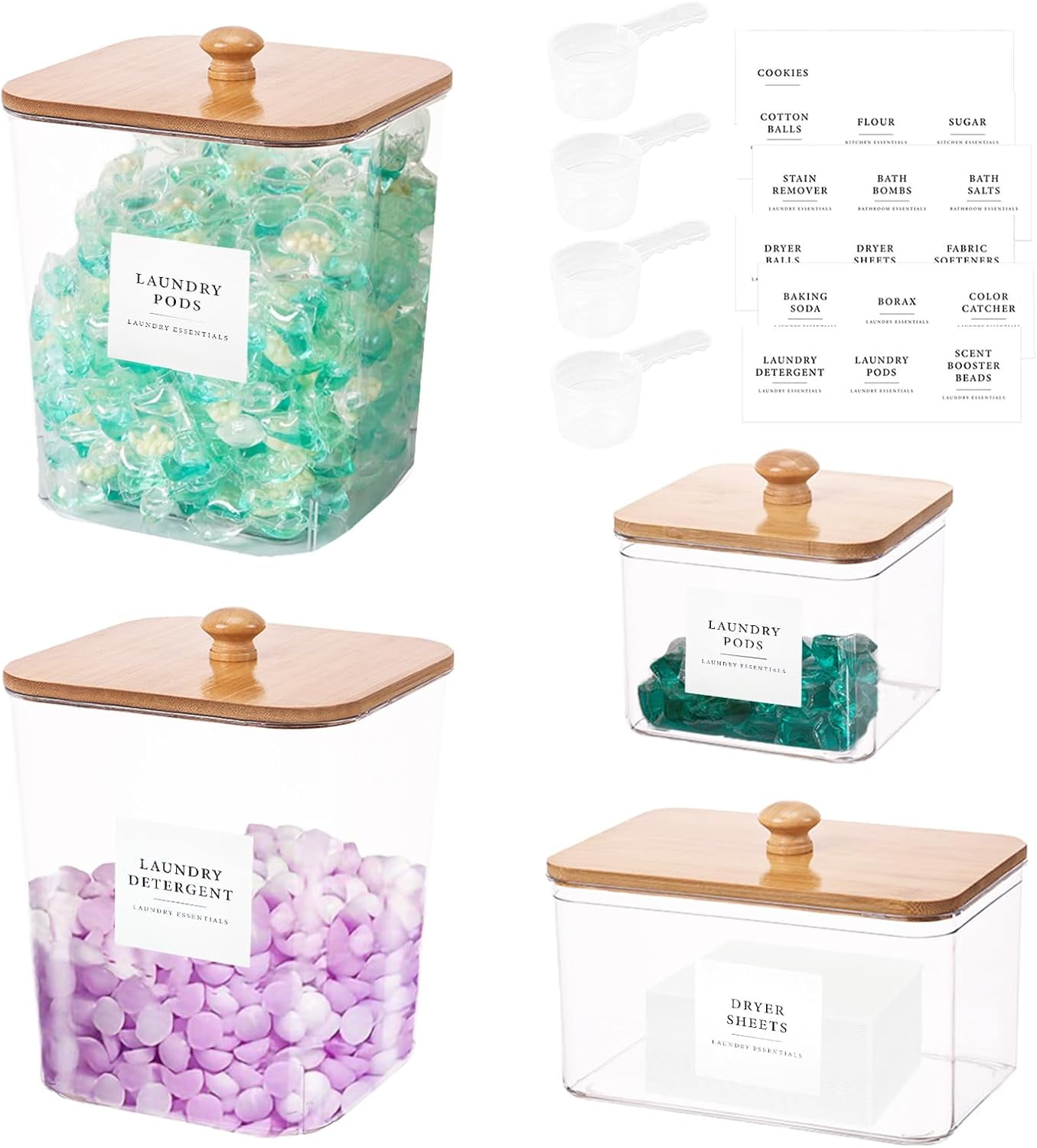 BESTKITTY 4 Pa Laundry Pods Container,Clear Dryer Sheet Holder & Laundry Room Organition and ...