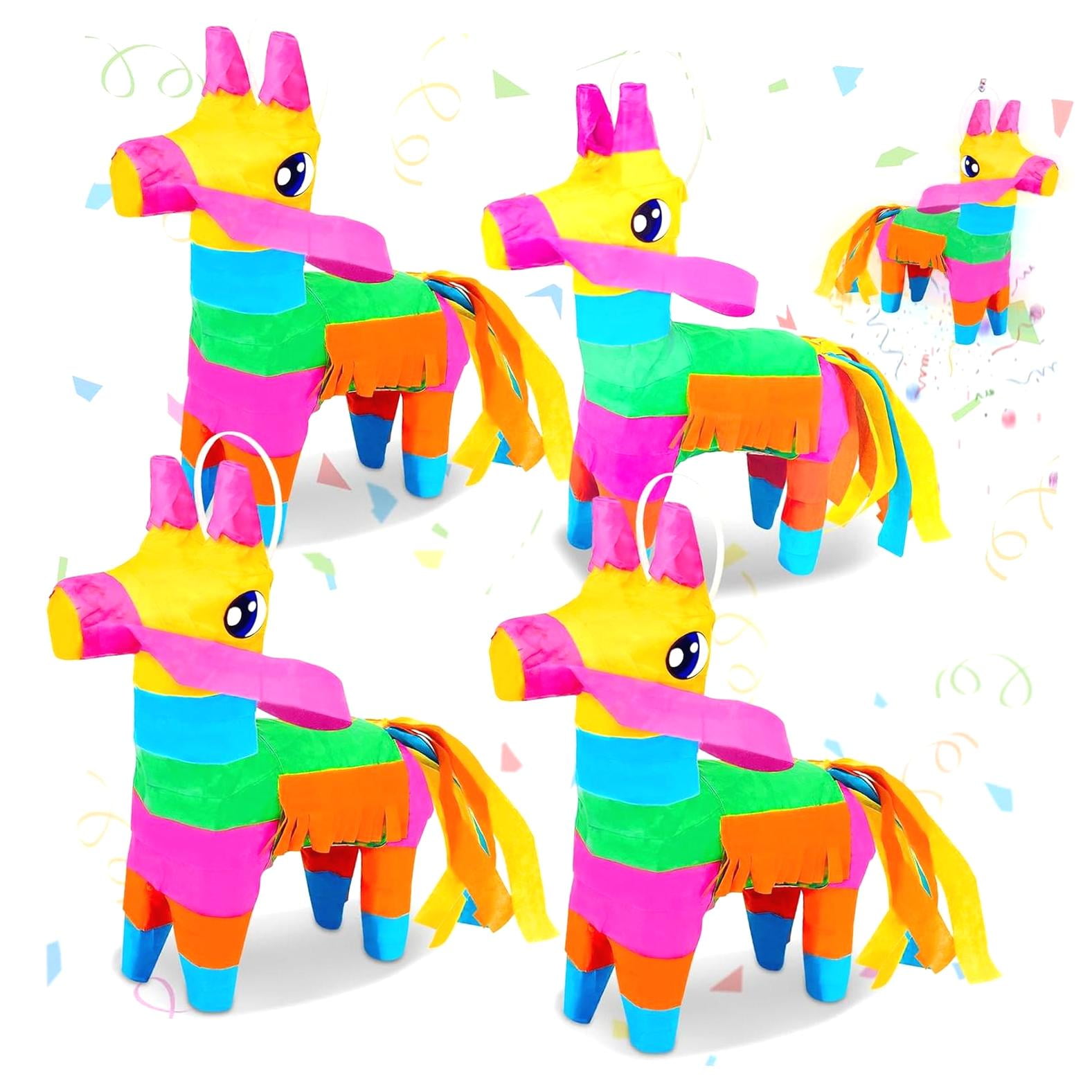 BESTKITTY 4 Pack Pinatas 5.5"x7.5" Mexican Mini Donkey Rainbow Color ...