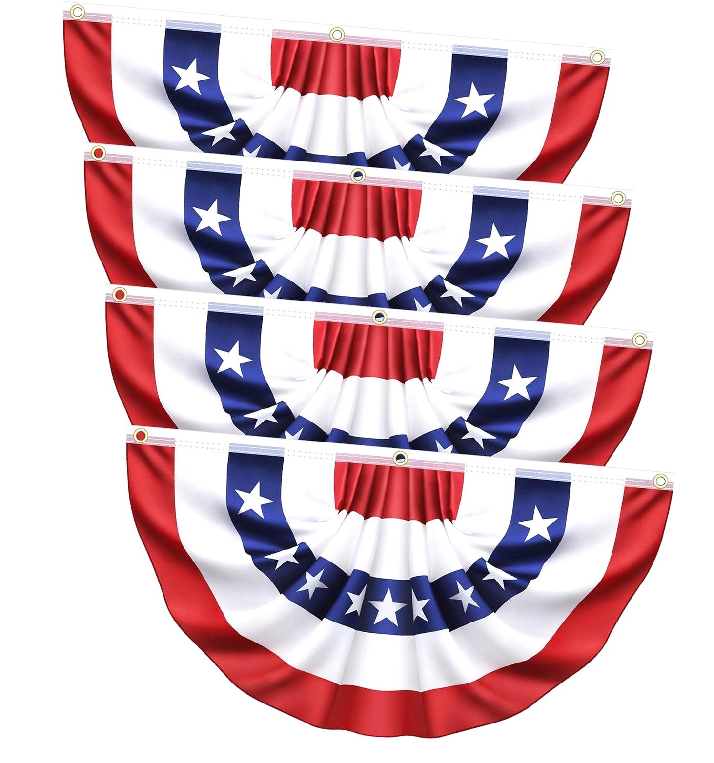 BESTKITTY 4 Pack USA Pleated Bunting Fan Flags, 1.5x3 Ft USA Patriotic ...