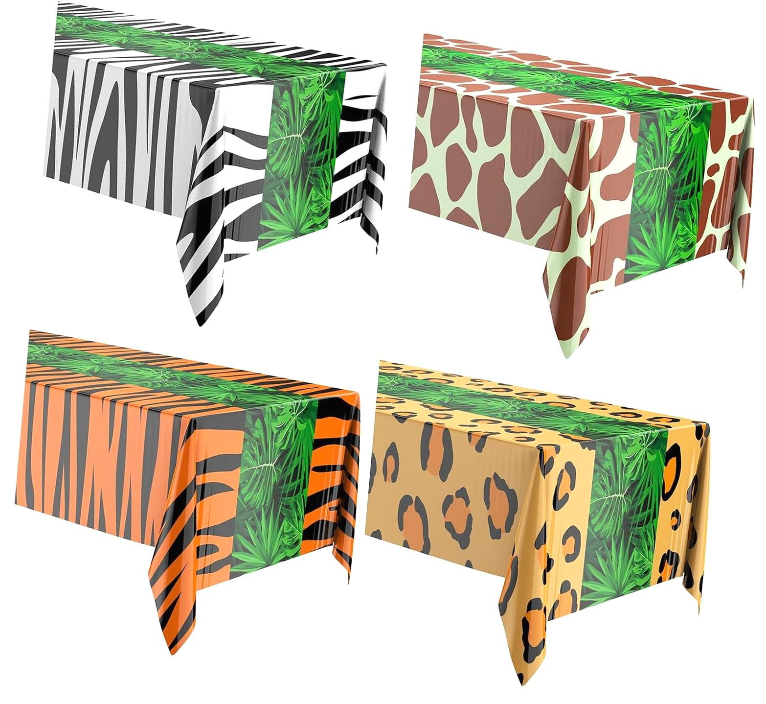 BESTKITTY 4 Pcs Animal Tablecloth Jungle Animal Zoo Theme Party Table ...