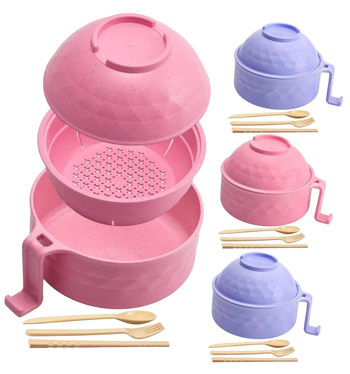BESTKITTY 4 Sets Microwave Ramen Cooker Set 33 oz Quick Ramen Bowl Set Microwave Noodle Cooker ...