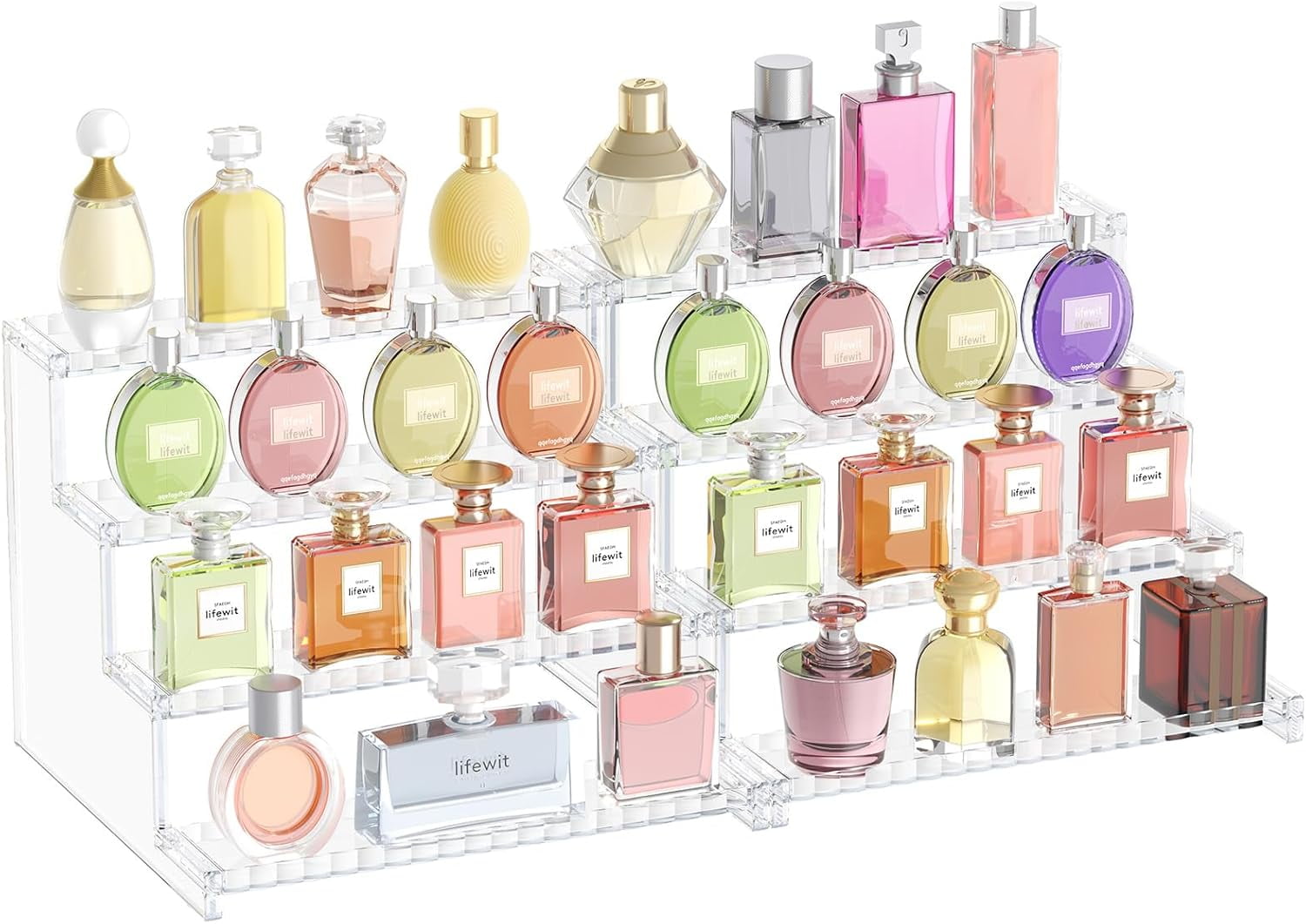 BESTKITTY 4 Tier Clear Display Risers Stand with Decorative Fences ...