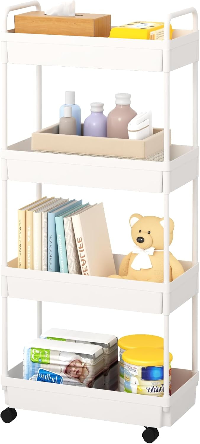 BESTKITTY 4-Tier Storage Cart，Shelf Organizer Mobile Shelving ，Utility ...